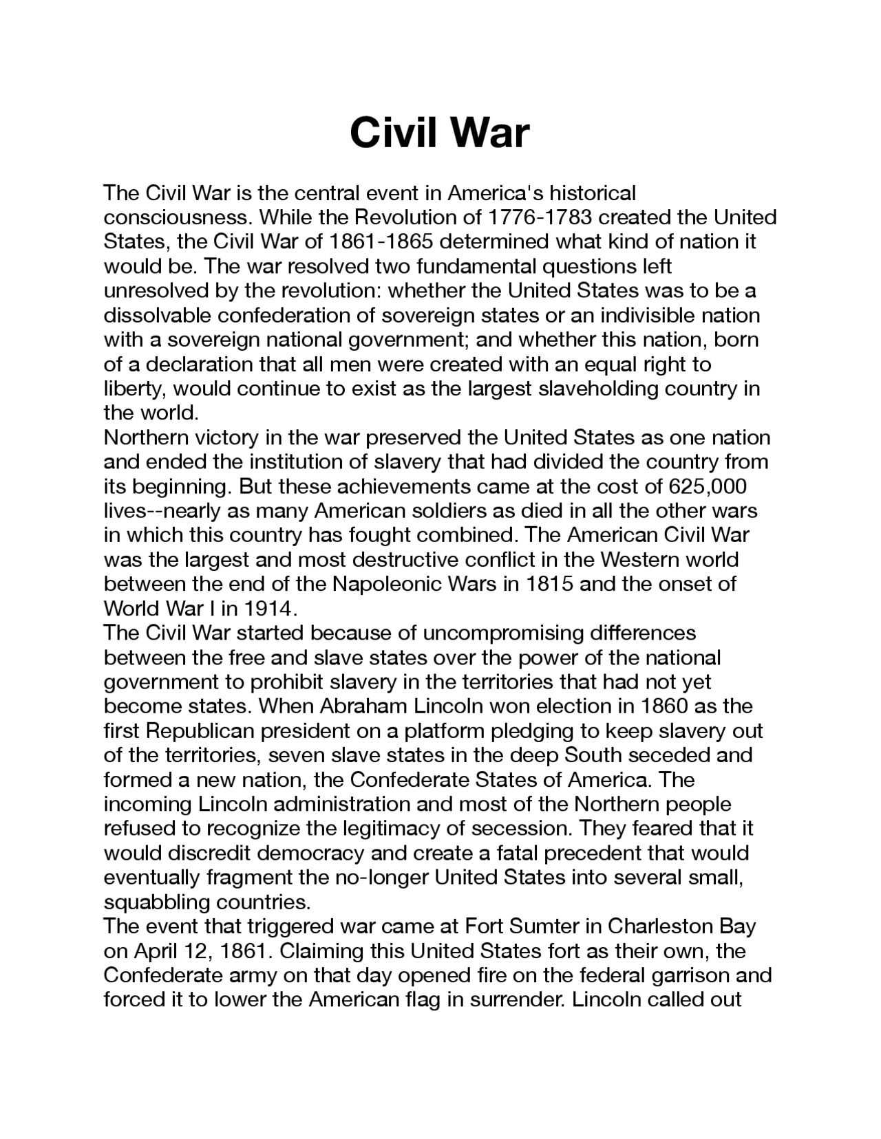 American Civil War in ENG - Docsity