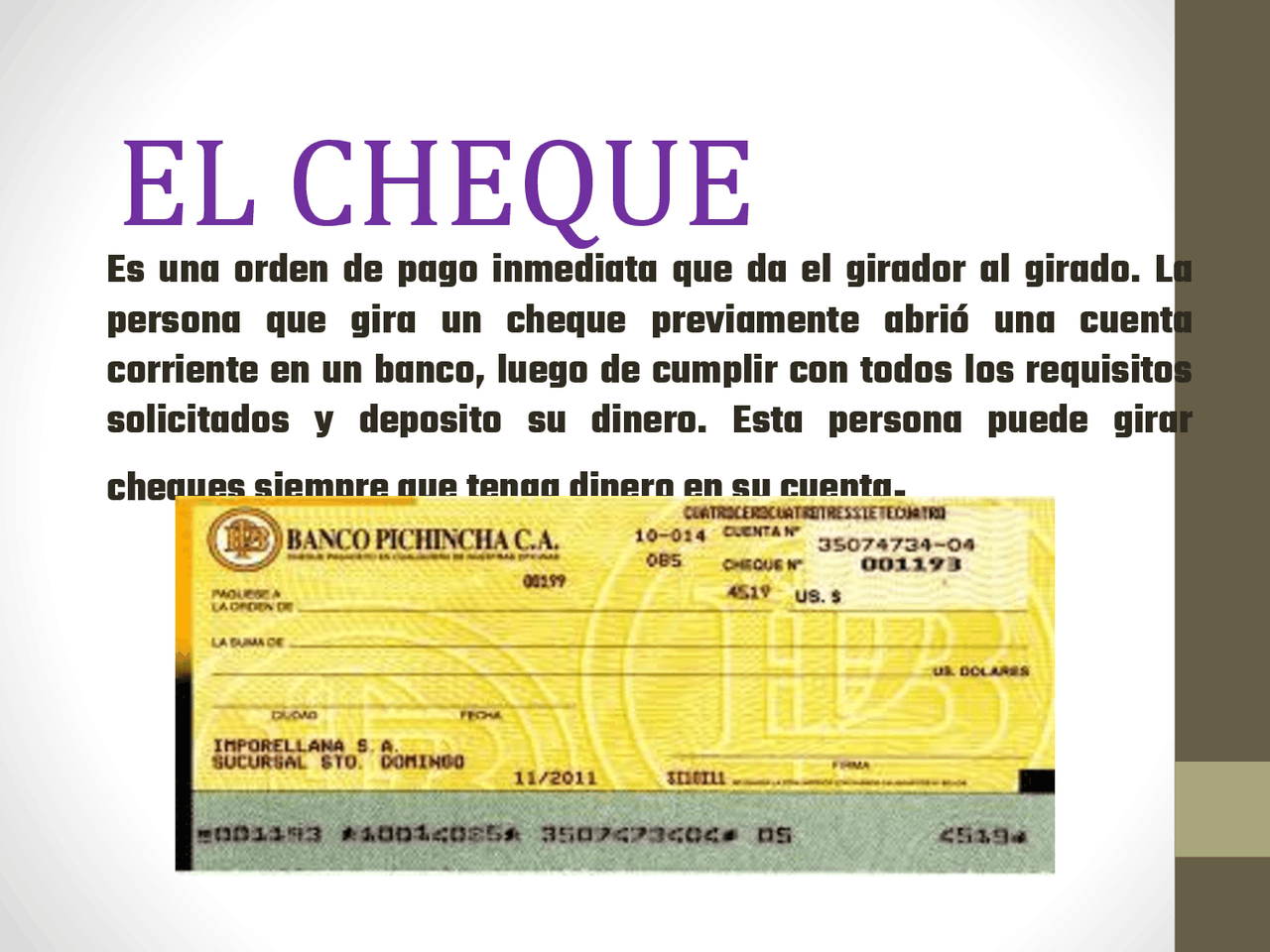 El cheque , concepto y toda su clasificación | Diapositivas de Economía ...