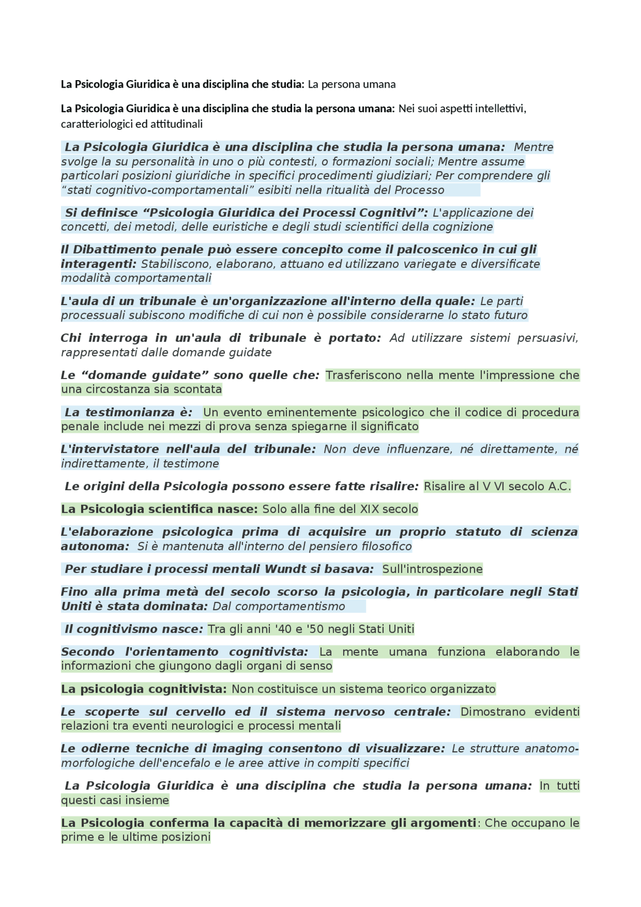 Psicologia Giuridica E Dei Processi Cognitivi Docsity