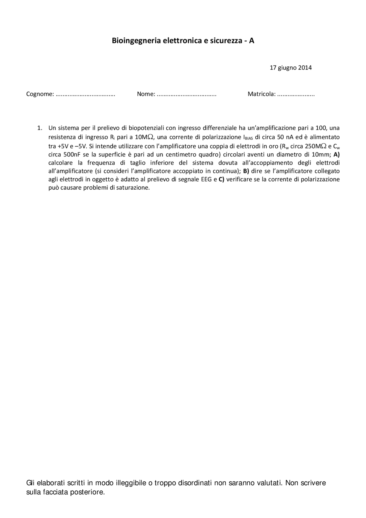 Temi Desame Bioingegneria Elettronica Docsity