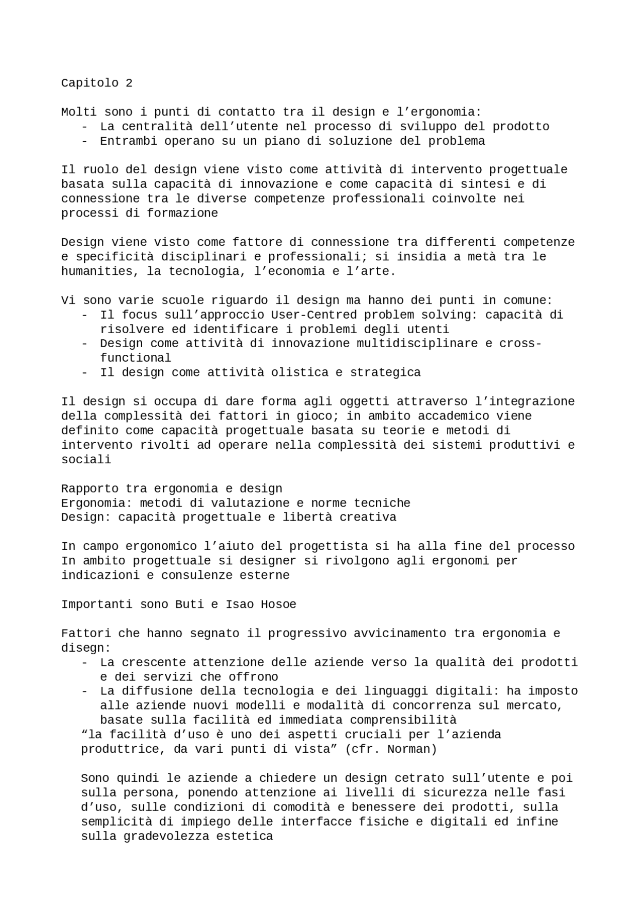 Riassunti Capitoli Ergonomia Docsity