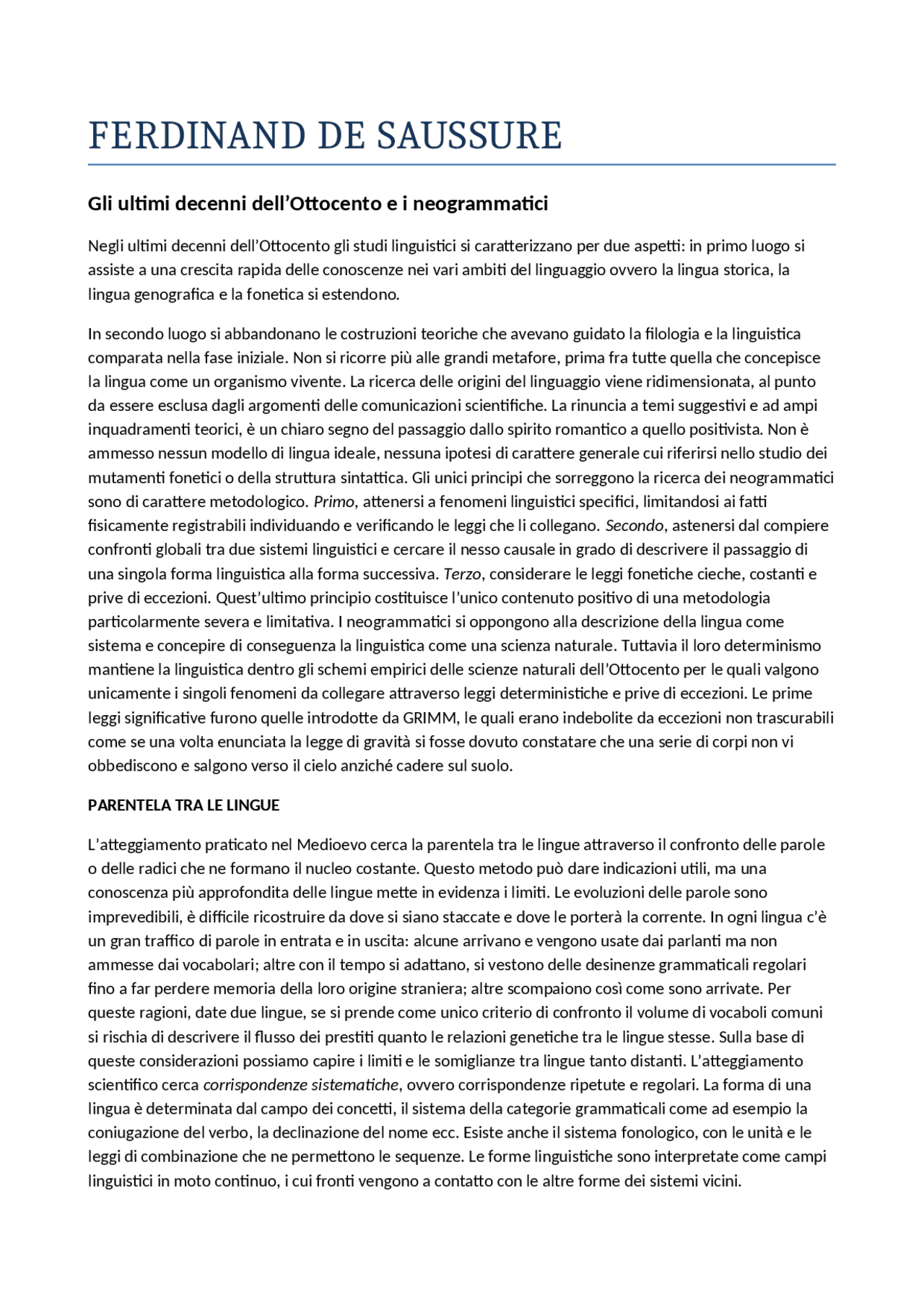 Saussure Riassunto Appunti Appunti Di Linguistica Generale Docsity