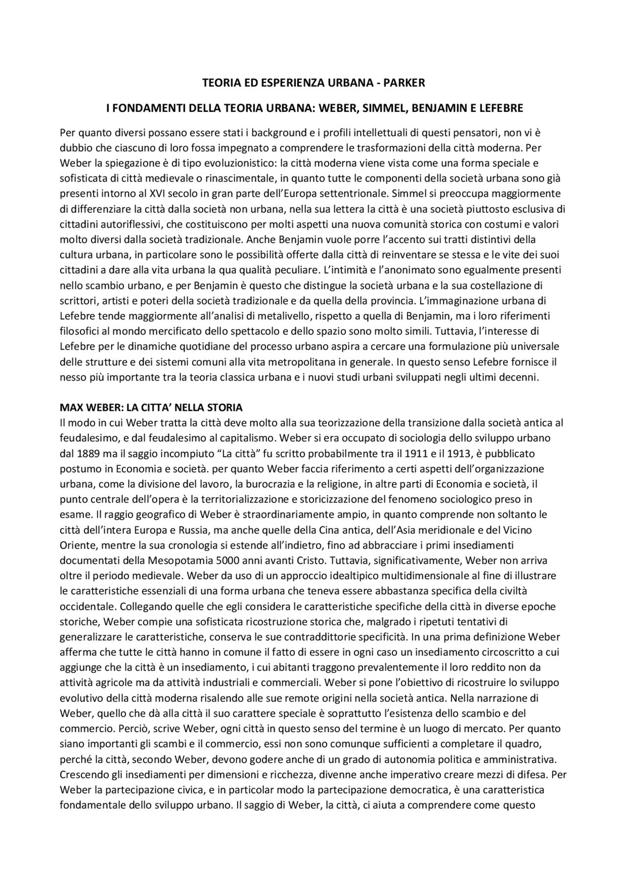 Teoria Dellesame Di Sociologia Urbana Prof Corbisiero Docsity
