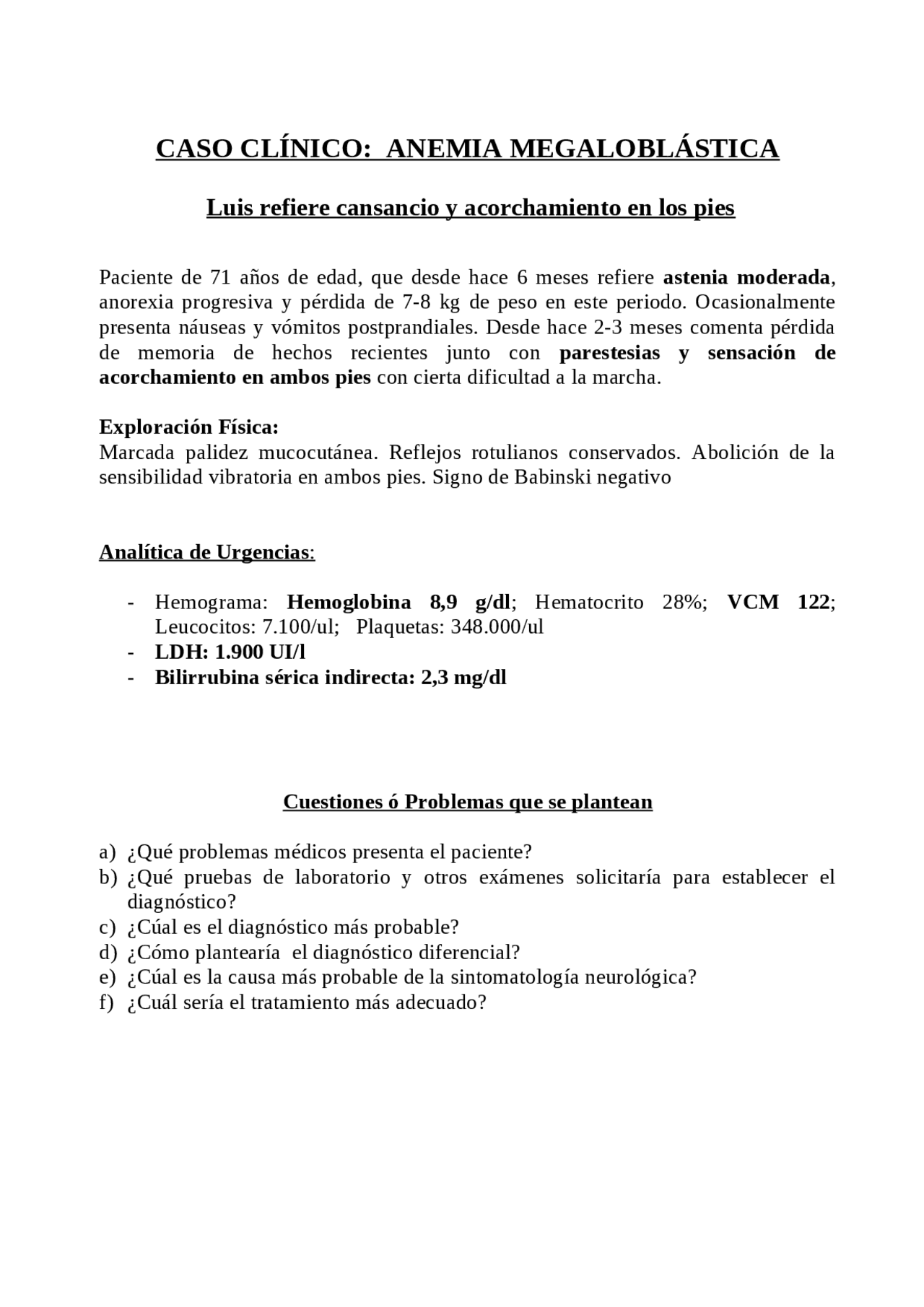 Anemia Megaloblástica Ejercicios De Hematología Docsity
