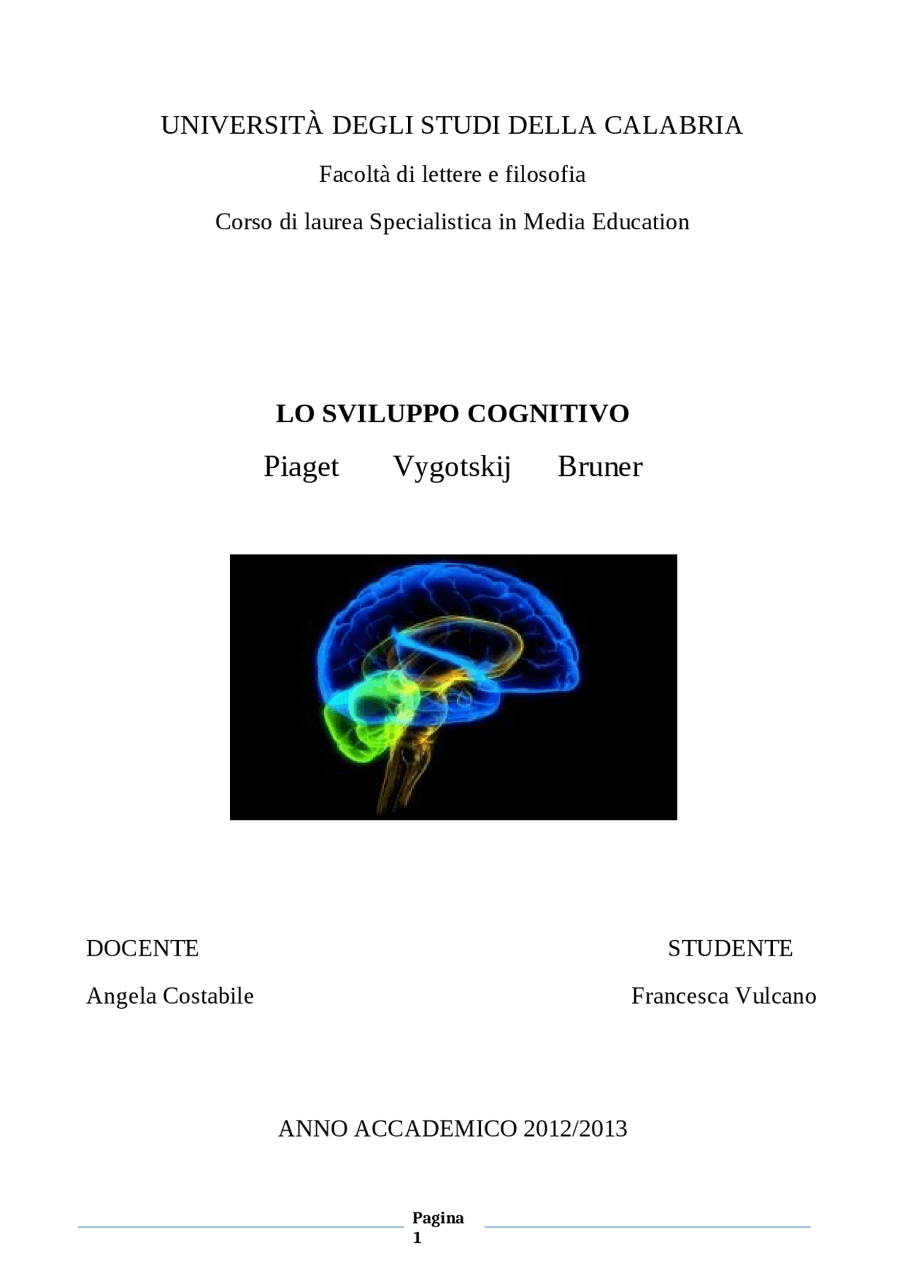 Tesina Universitaria Lo Sviluppo Cognitivo Docsity
