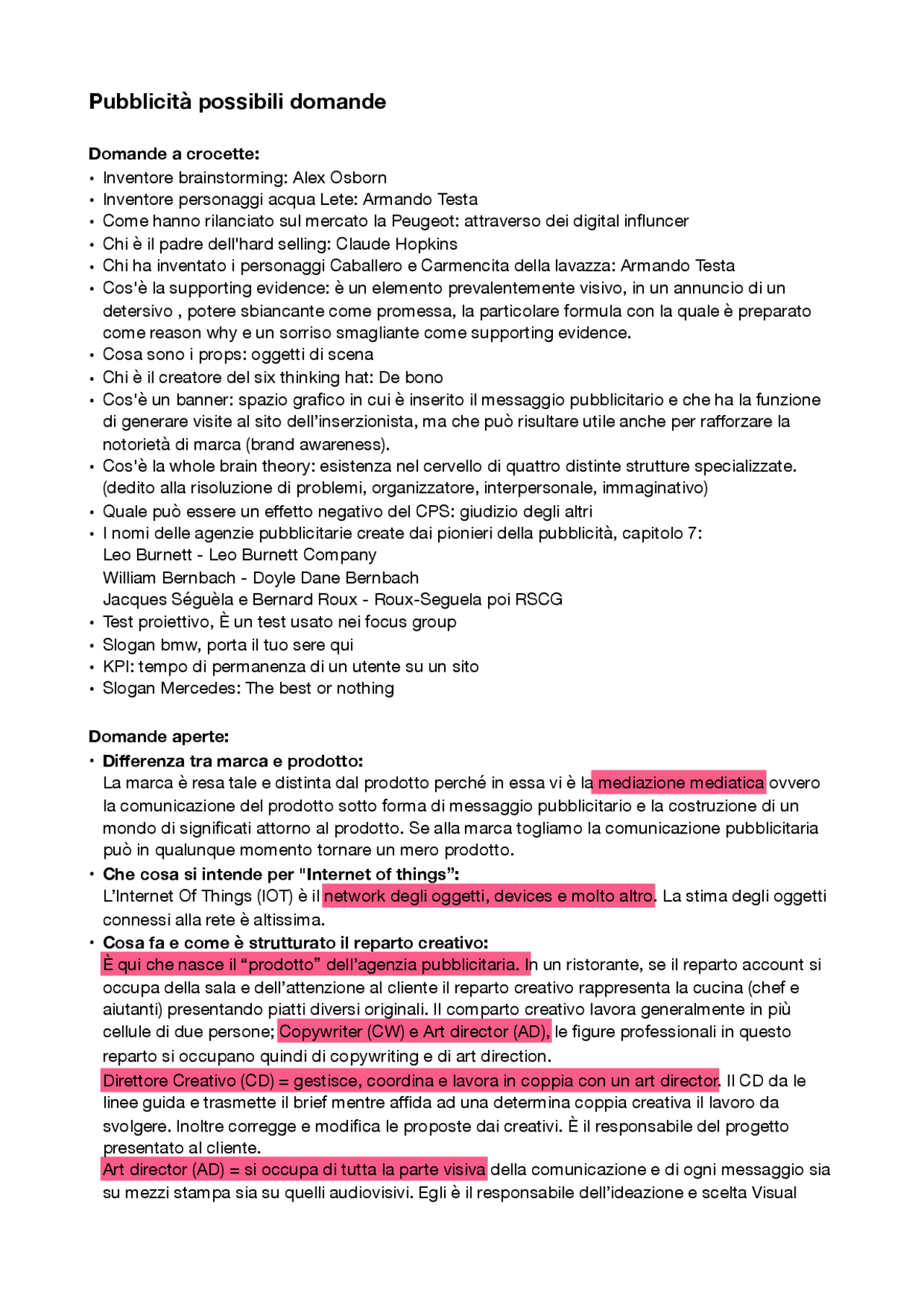 Esame Linguaggi Della Pubblicità Docsity