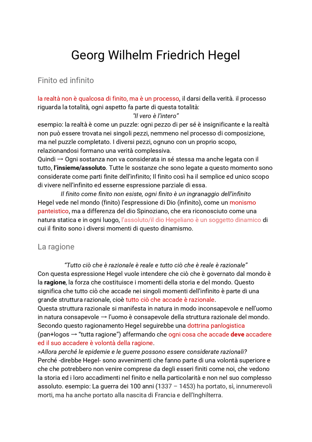 Hegel Appunti Di Filosofia Docsity