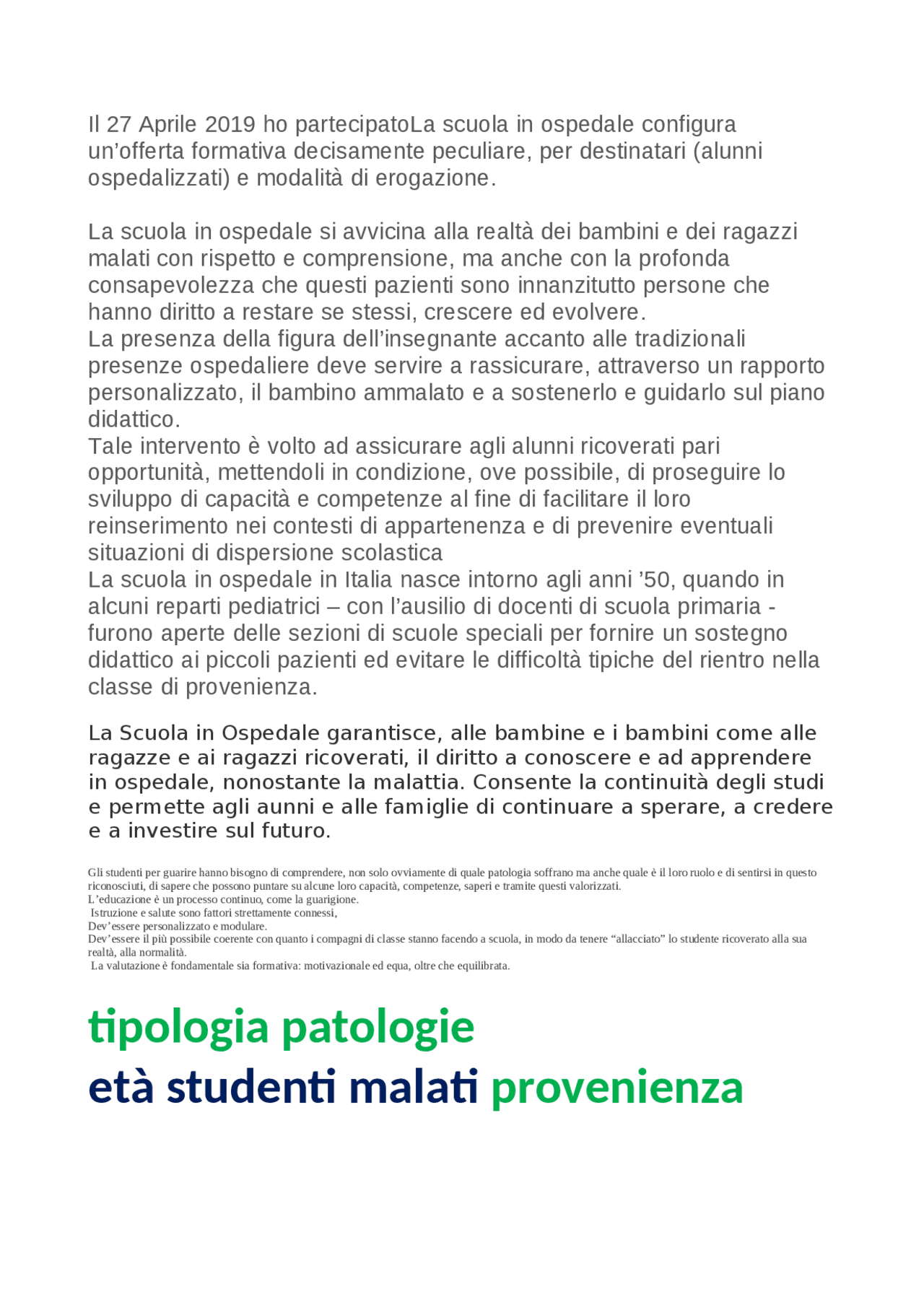 Attività Scuola In Ospedale Docsity