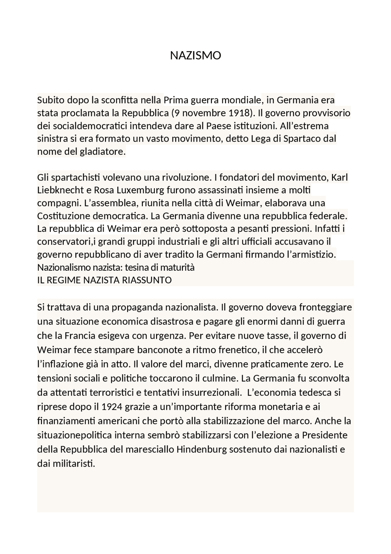 Riassunto Sul Nazismo Docsity