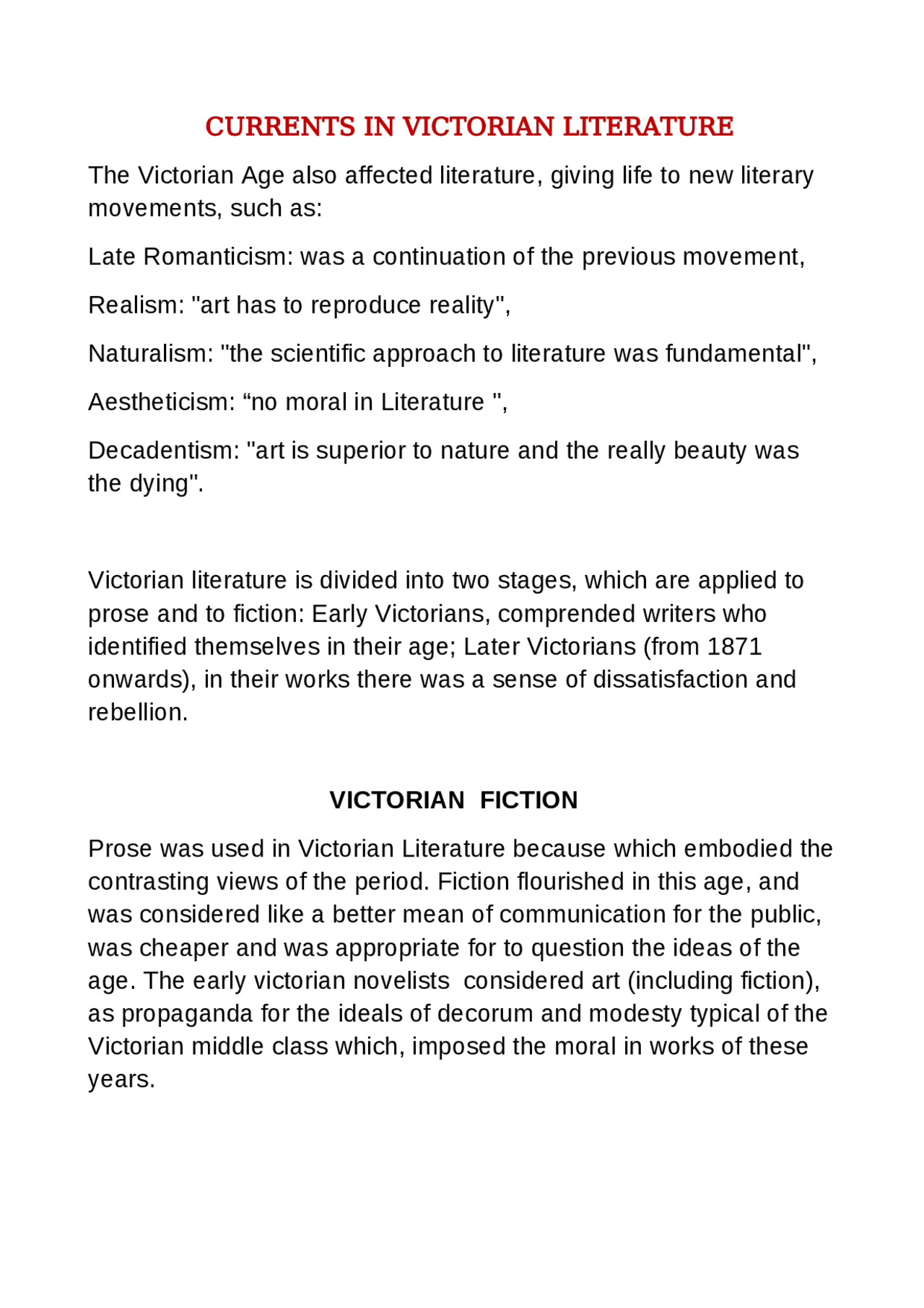 The Victorian Age, Victorian Fiction - Docsity