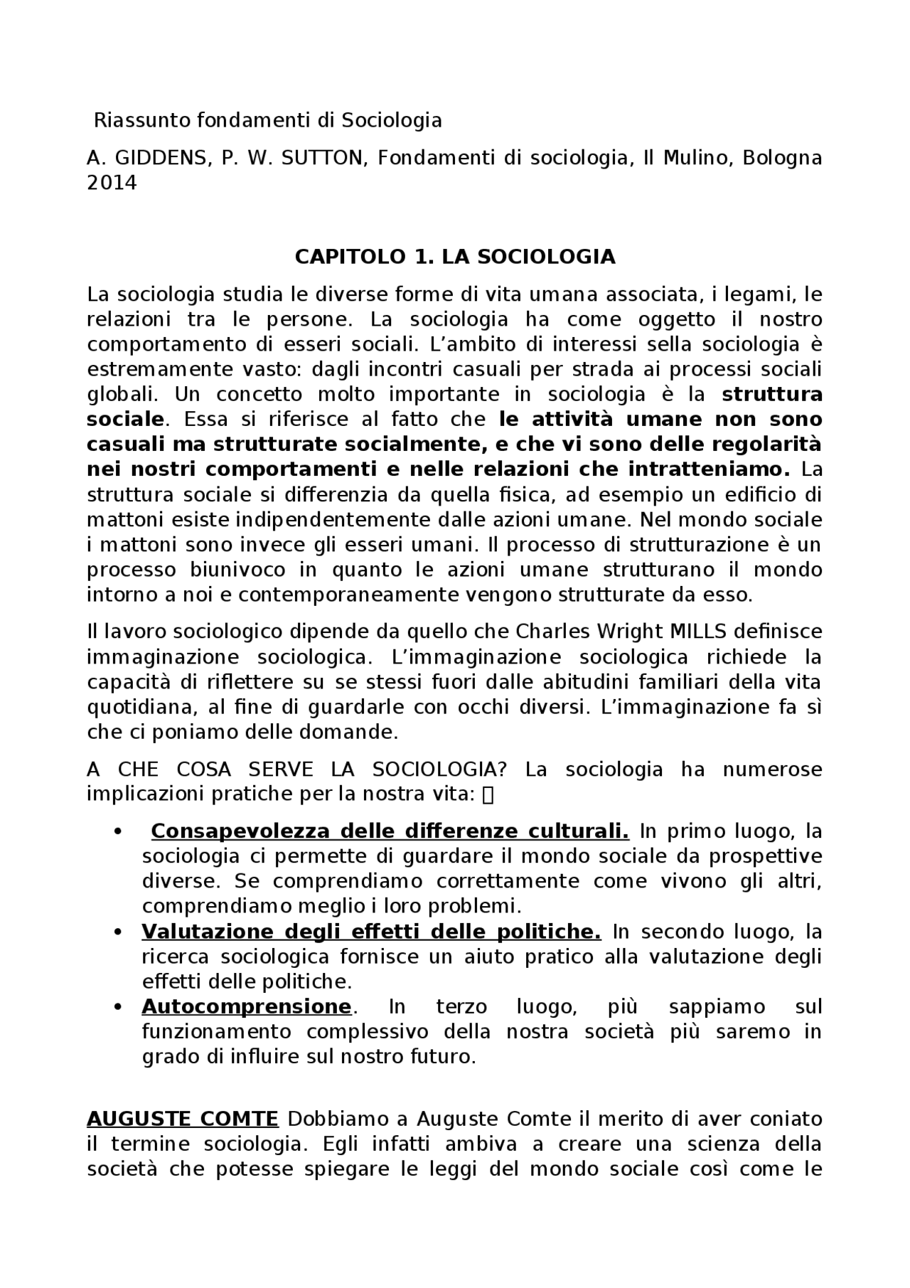 Sociologia Generale Esame Docsity
