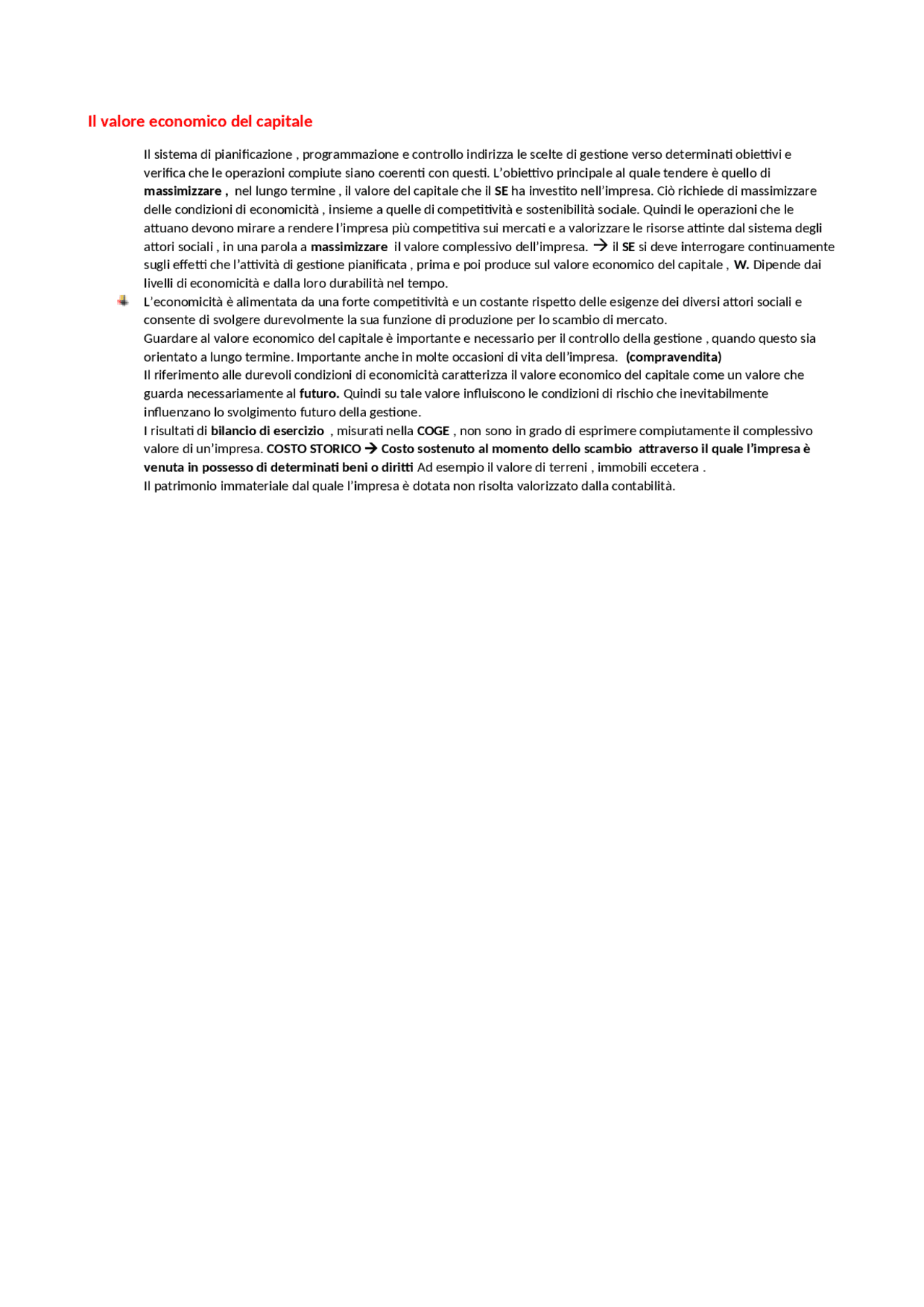Il valore economico del capitale - Docsity