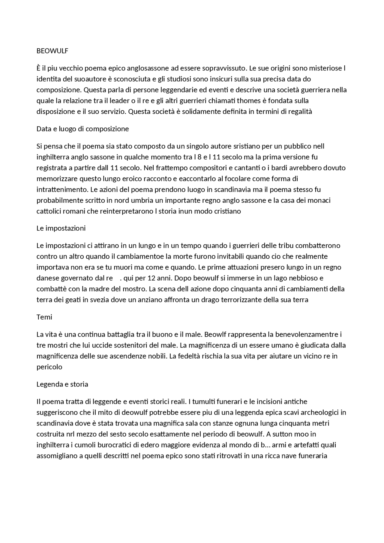 Beowulf Il Piu Vecchio Poema Epico Anglosassone Docsity