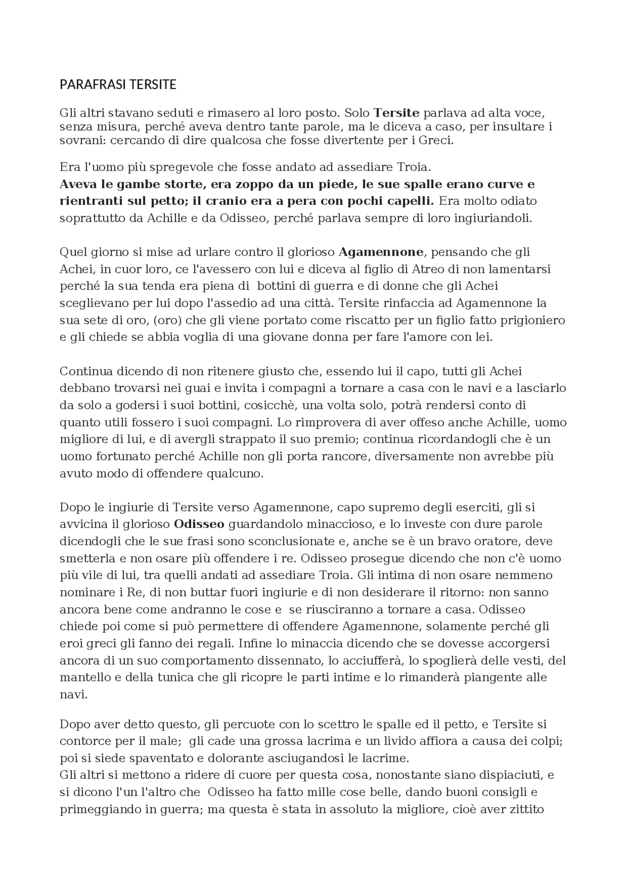 Parafrasi testo tersite | Appunti di Italiano | Docsity