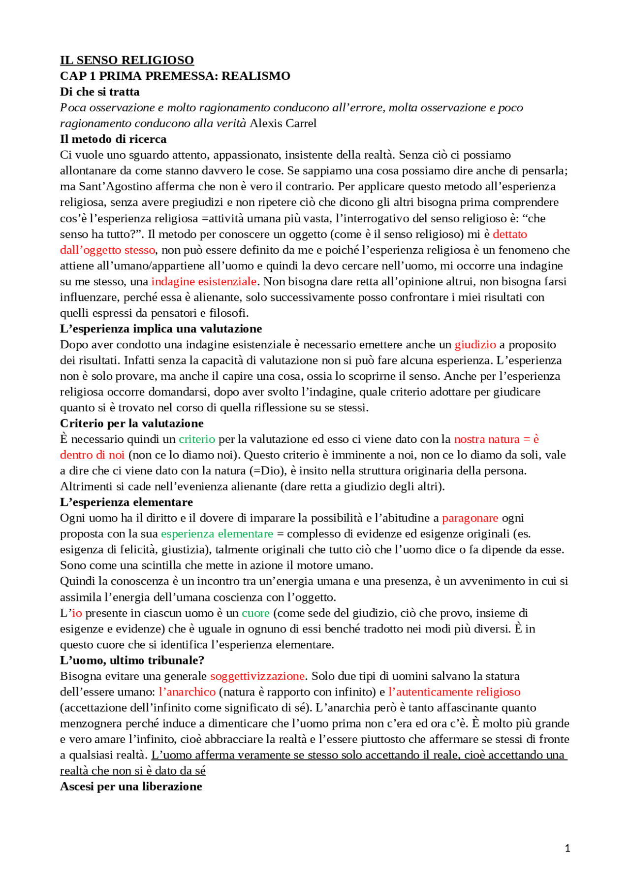 Riassunto Li Senso Religioso Docsity