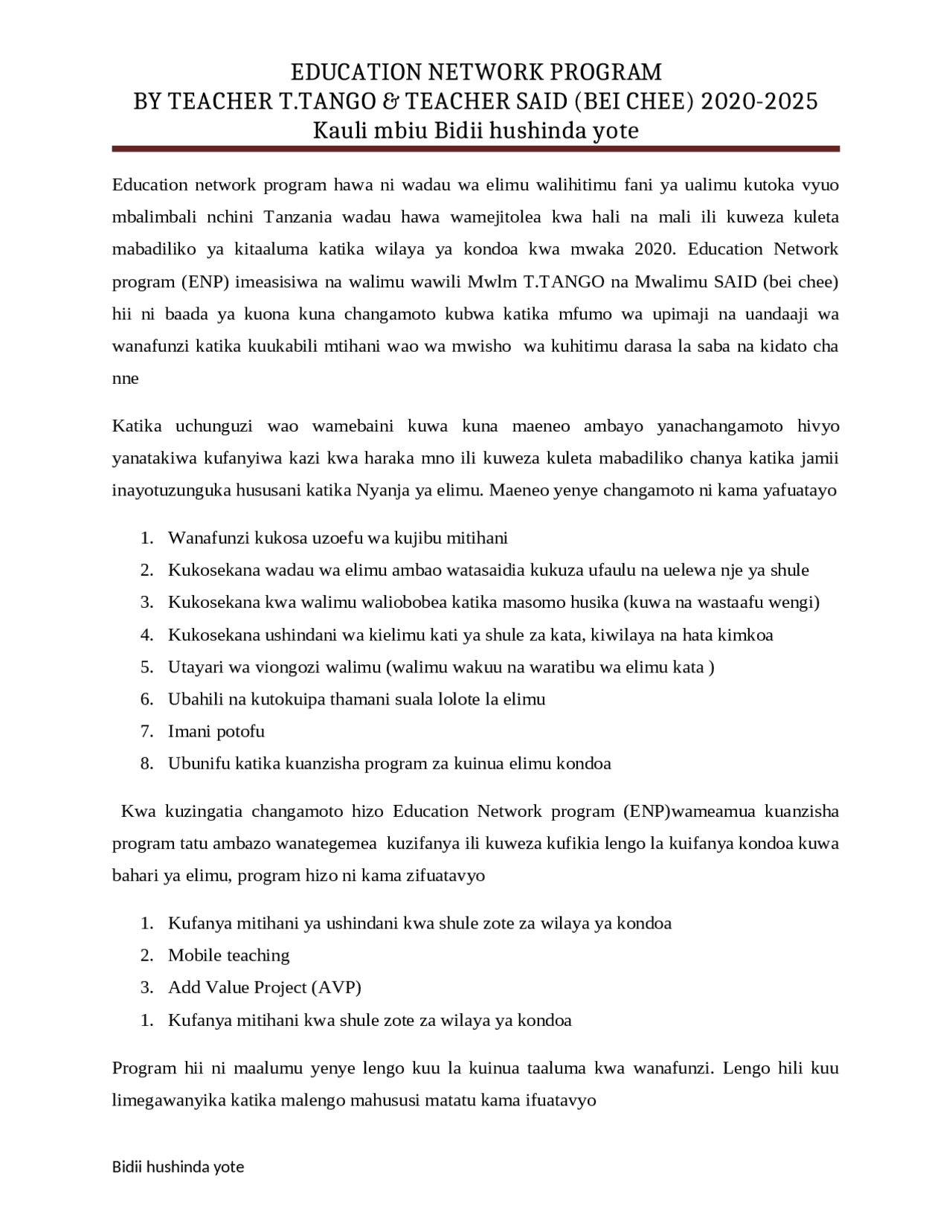 Education network program (ENP) - Docsity