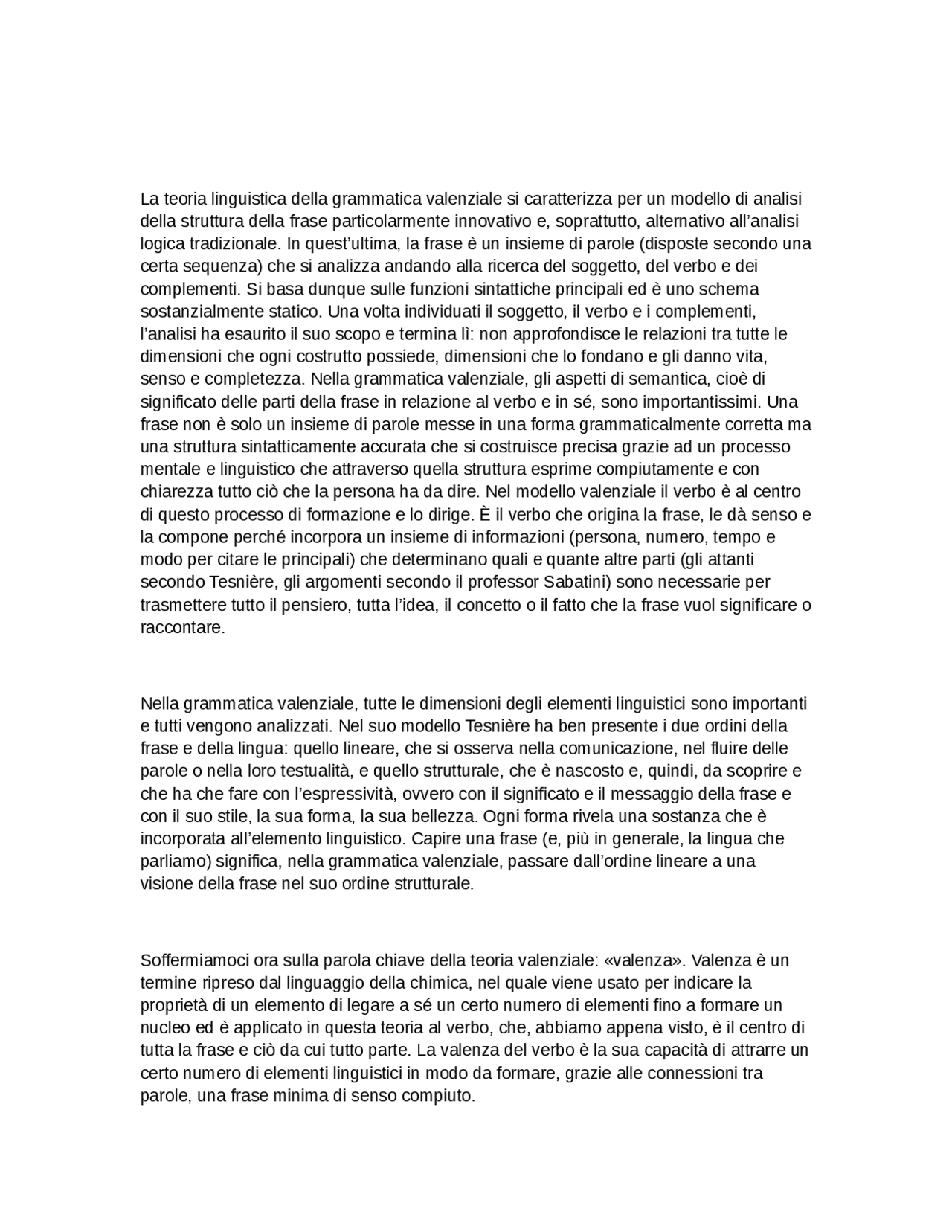 Grammatica Valenziale Docsity