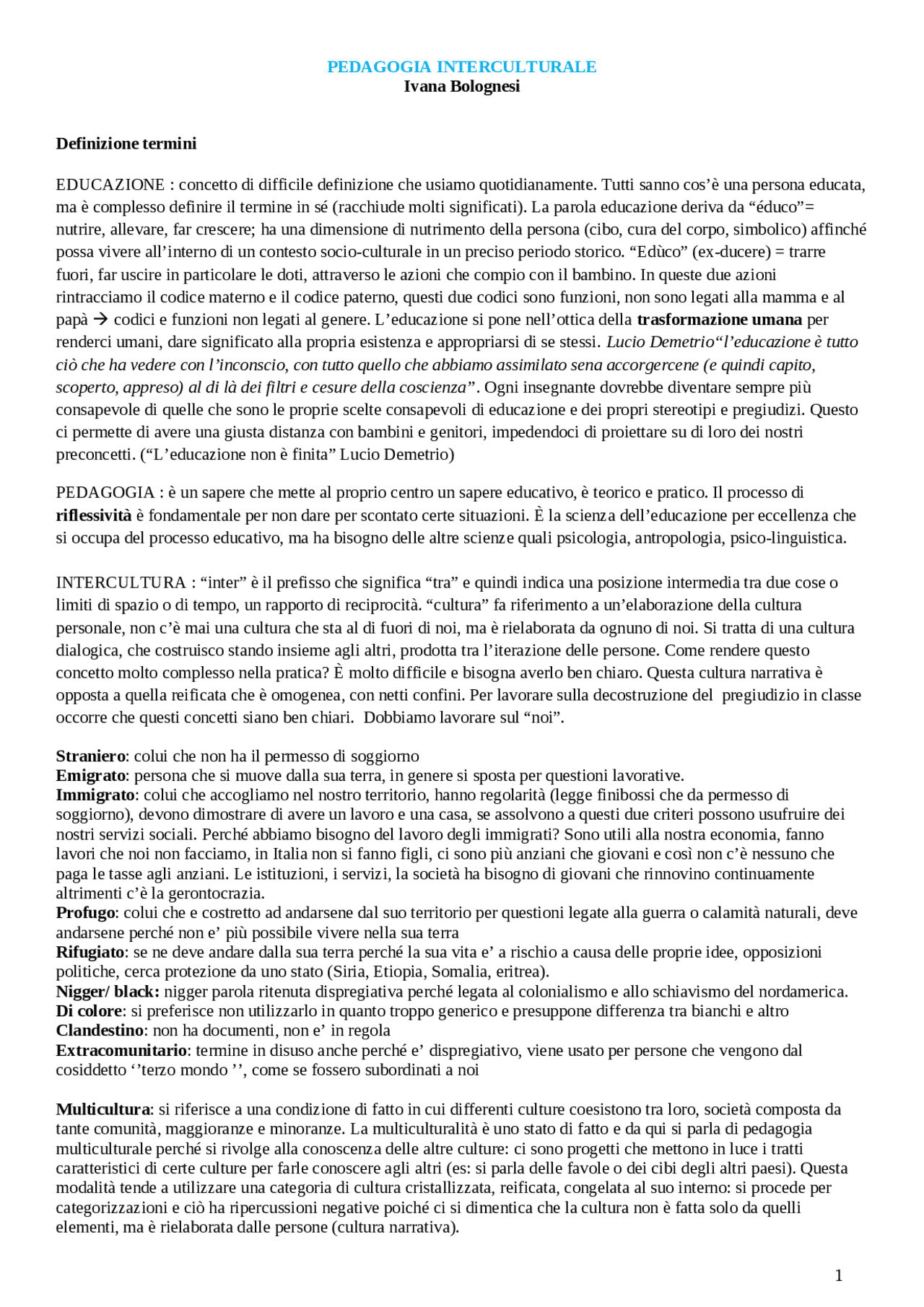 Appunti Di Pedagogia Interculturale Docsity