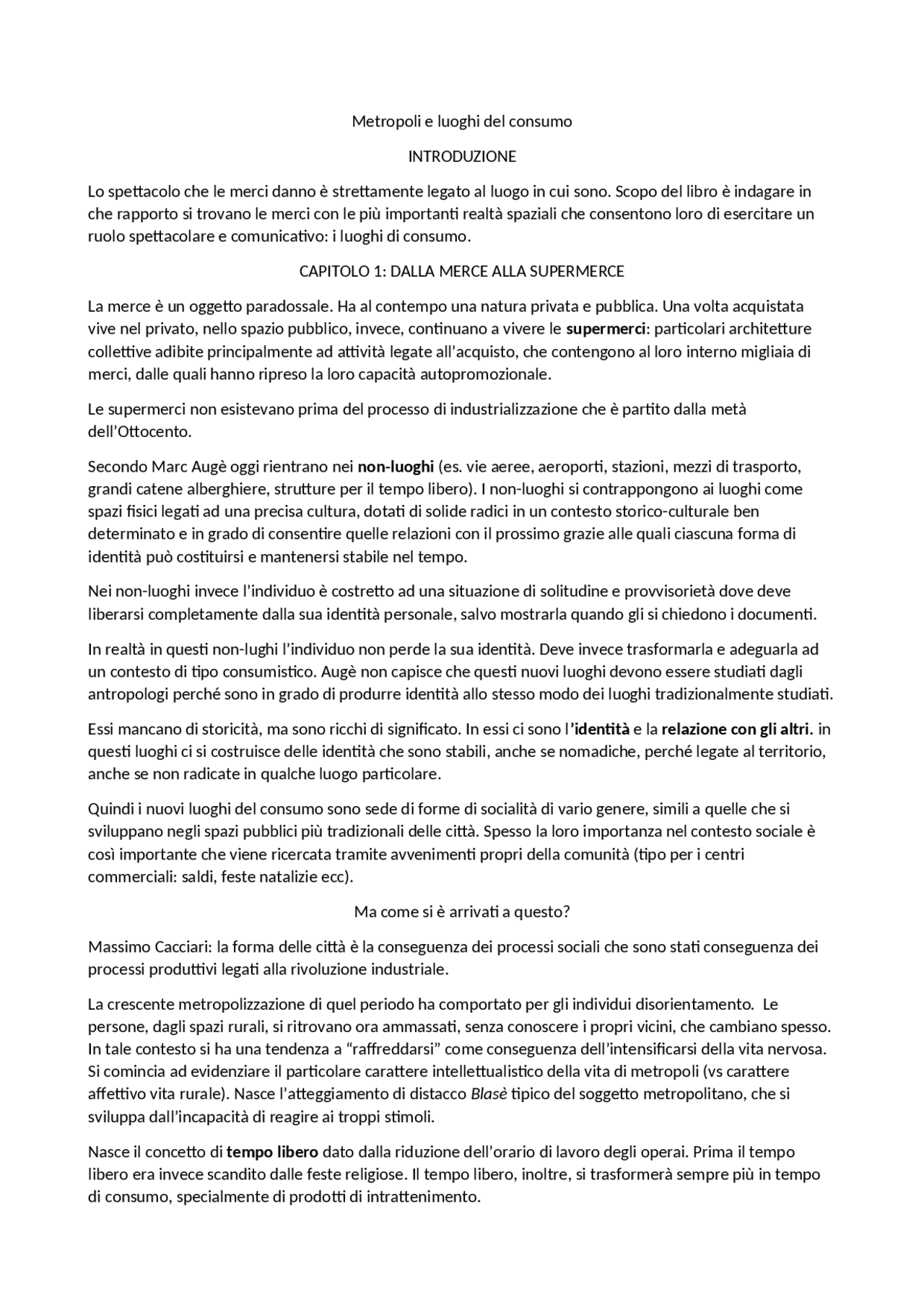 Riassunto Metropoli E Luoghi Del Consumo Docsity