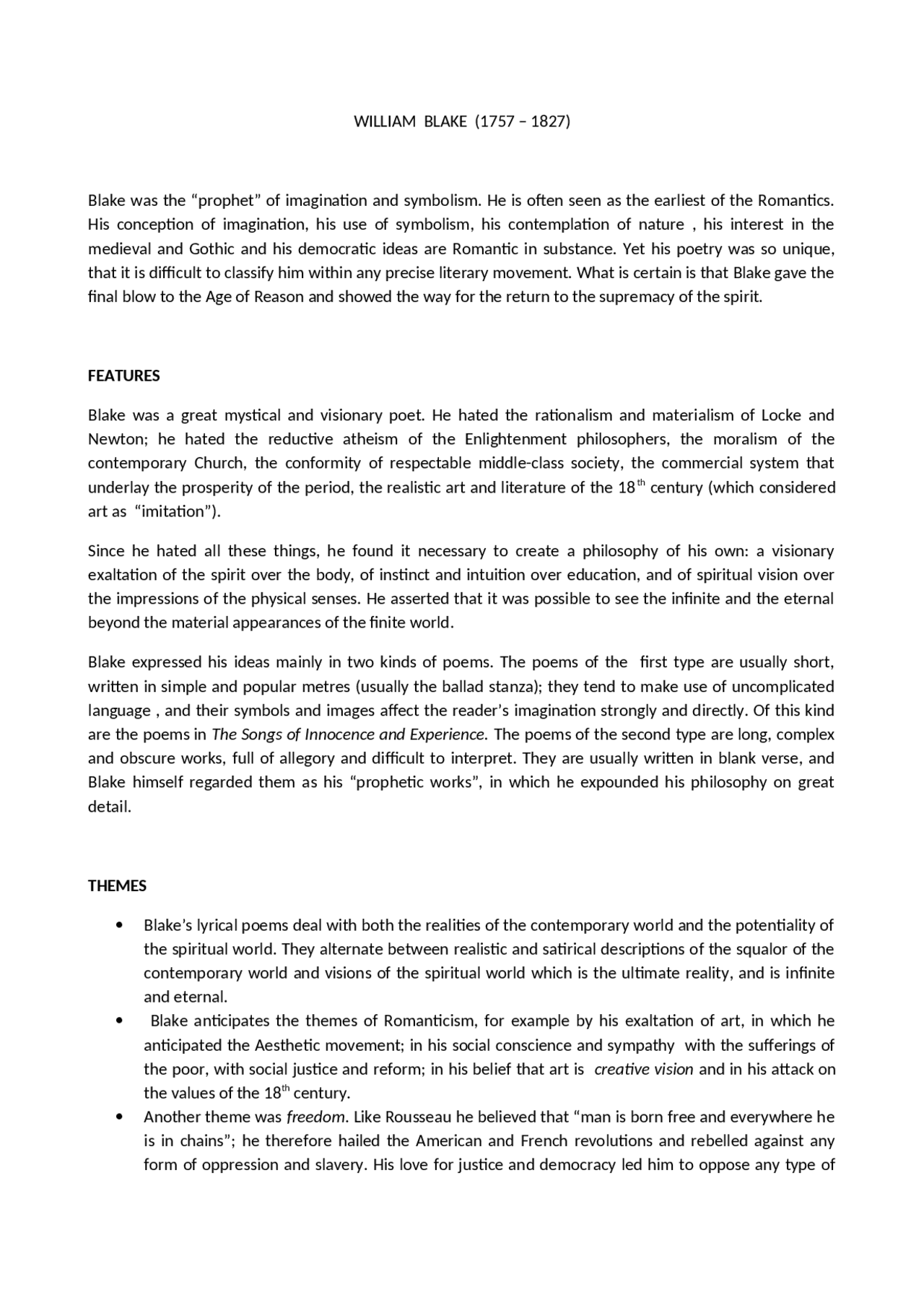 Documento Su William Blake Docsity