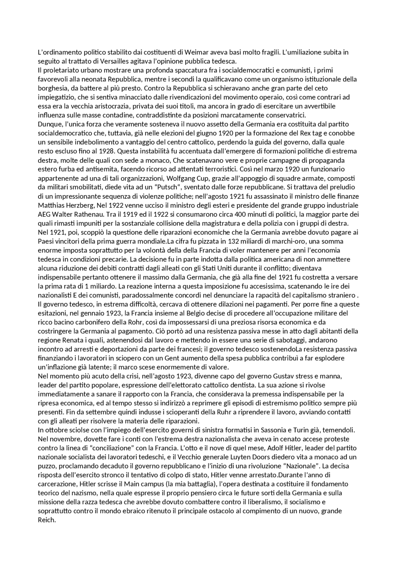 Repubblica Di Weimar Docsity