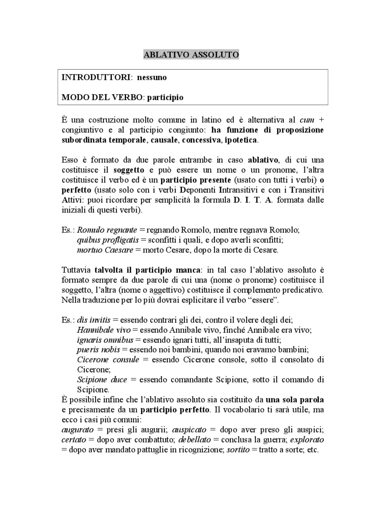 Sintassi Latina Ablativo Assoluto Docsity
