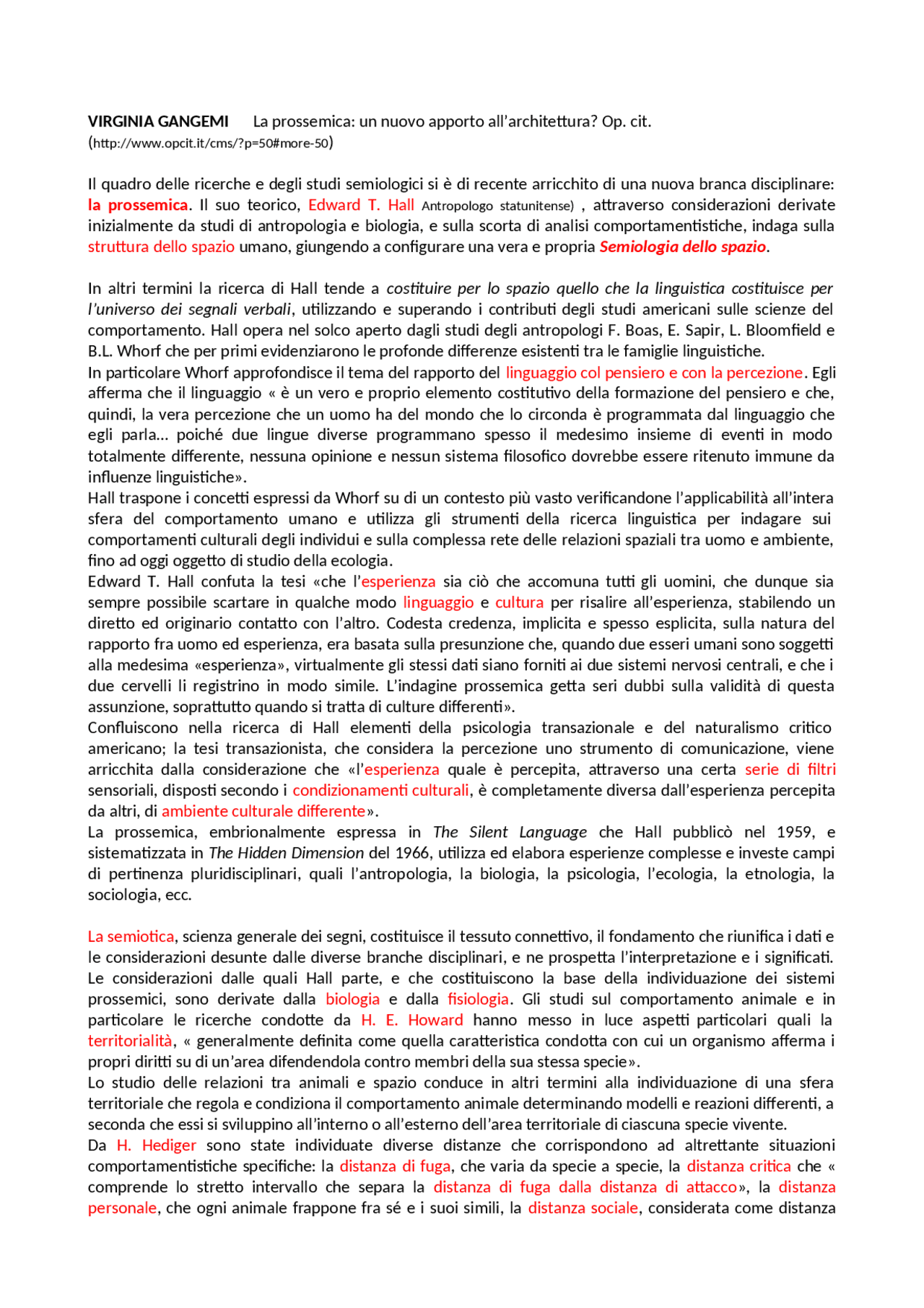 La prossemica di Virginia Gangemi - Docsity