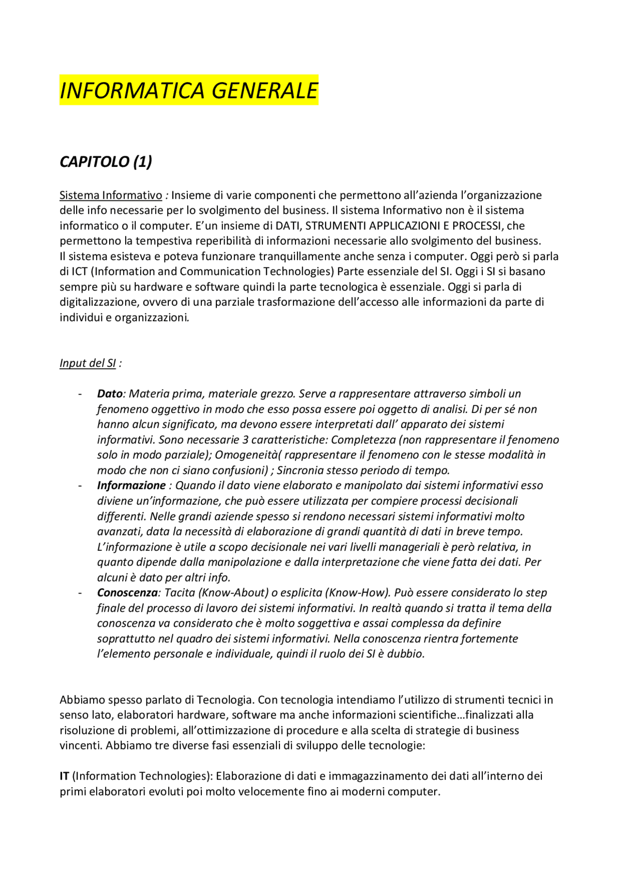 Dispensa Informatica Generale Non Frequentanti Sistemi Informativi E