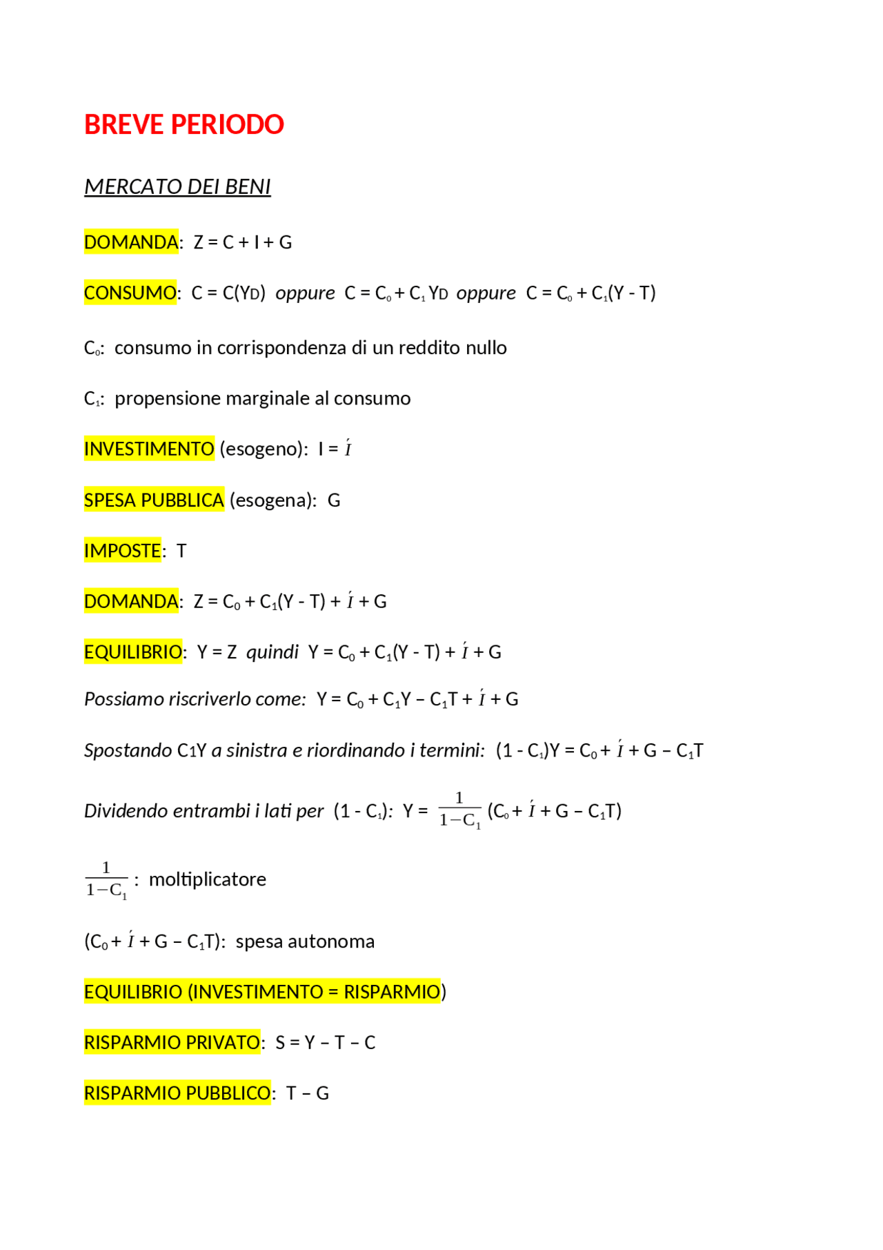 Formule Macroeconomia Appunti Di Macroeconomia Docsity