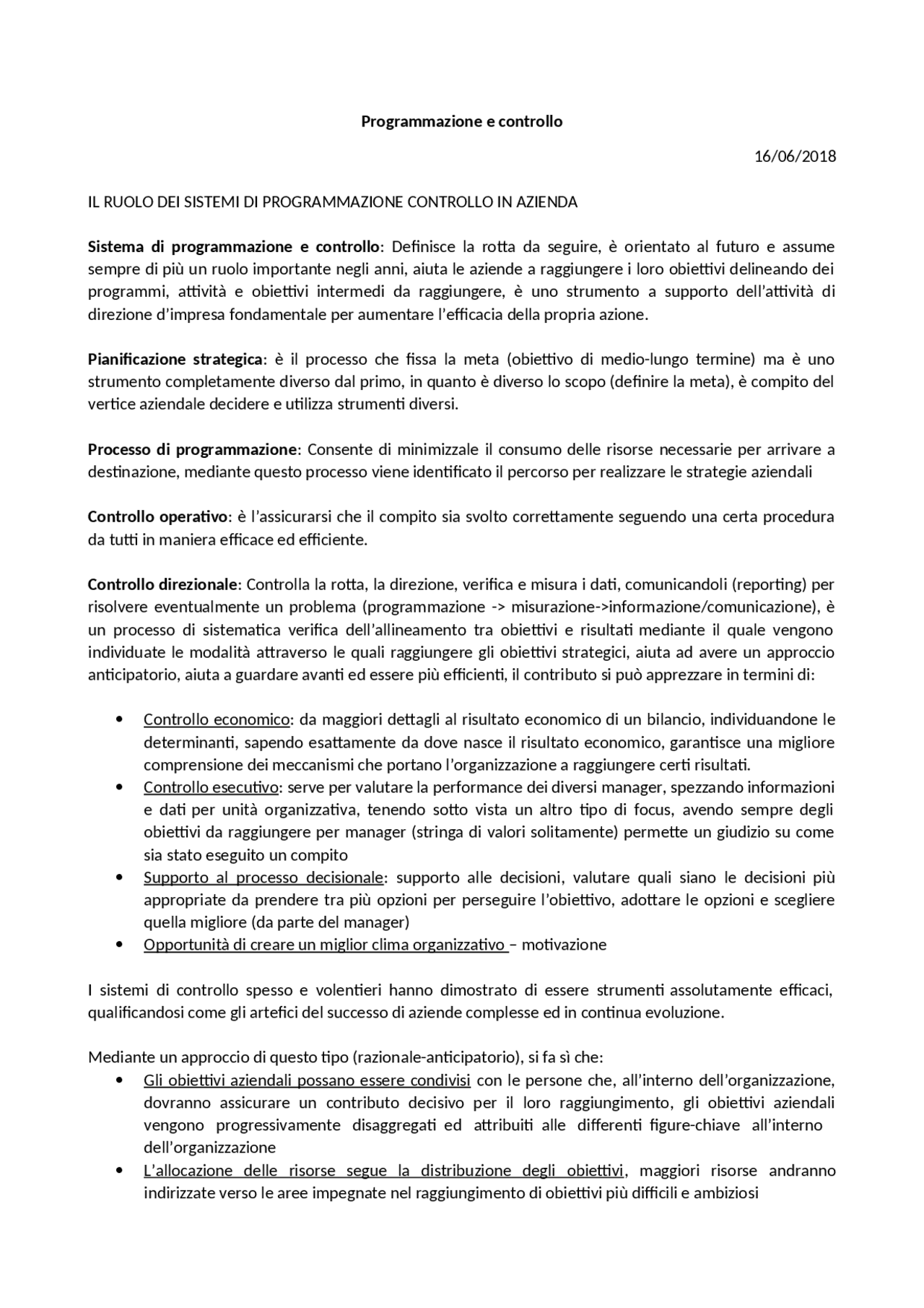 Programmazione e controllo - Docsity