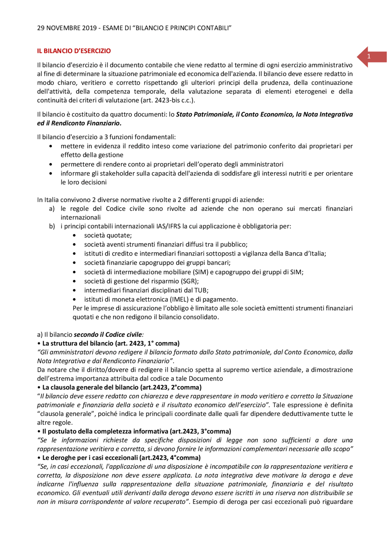 Esame Di Bilancio E Principi Contabili Docsity