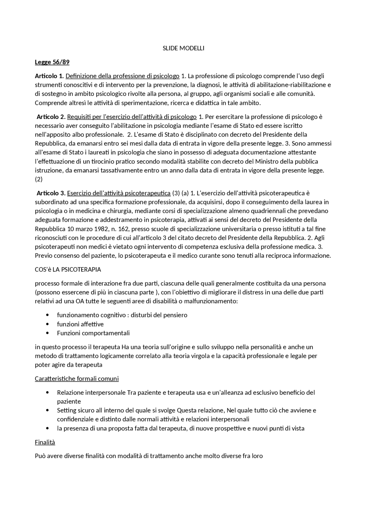 Slide Modelli Di Psicoterapia Docsity