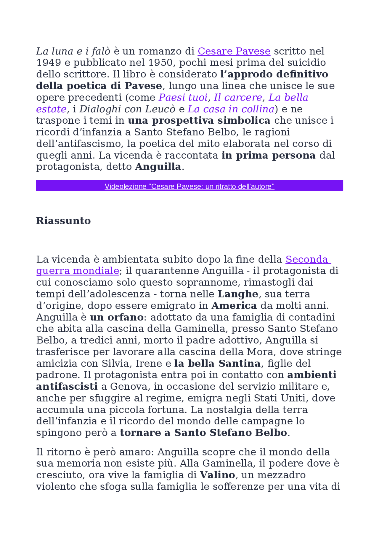 Il giorno della civetta e La luna e il falò - Docsity