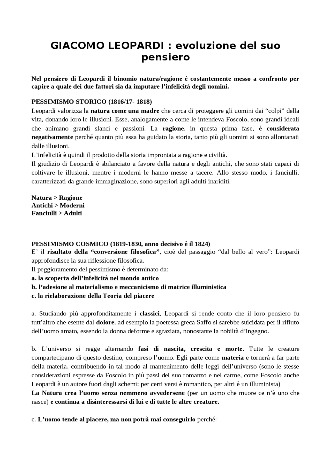 Giacomo Leopardi: biografia e poetica - Docsity