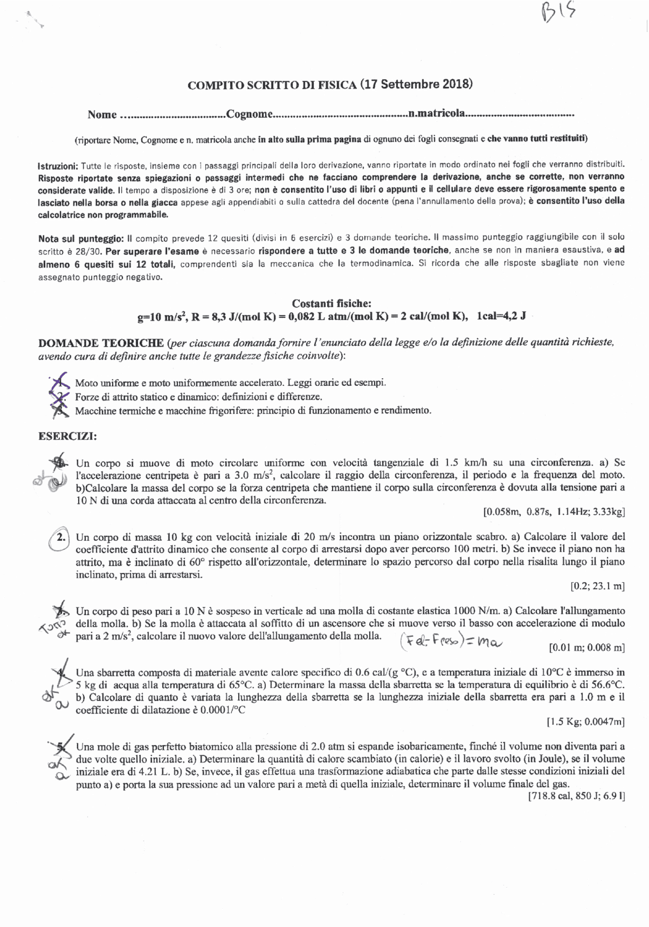 Prove Di Esame Fisica Generale Docsity