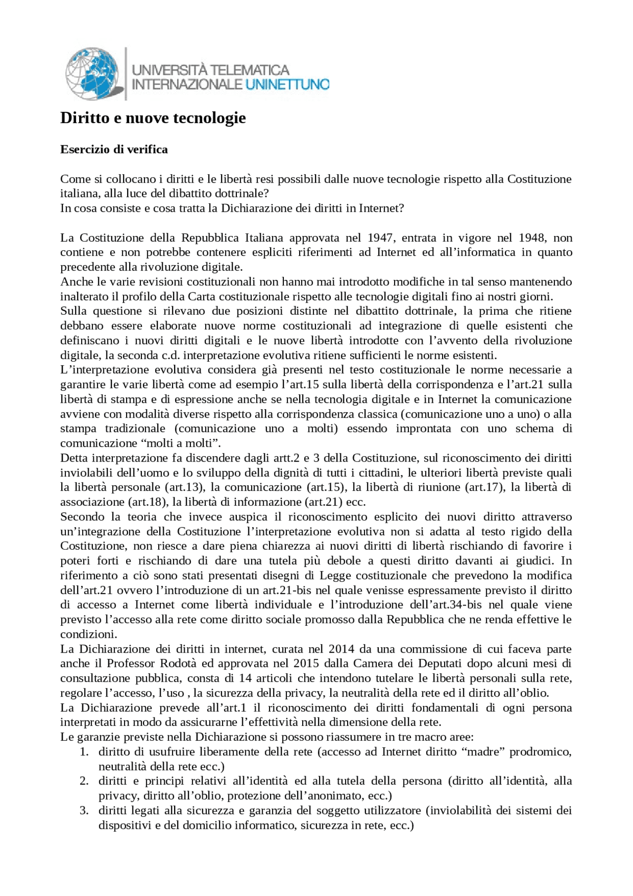 Diritto E Nuove Tecnologie Docsity