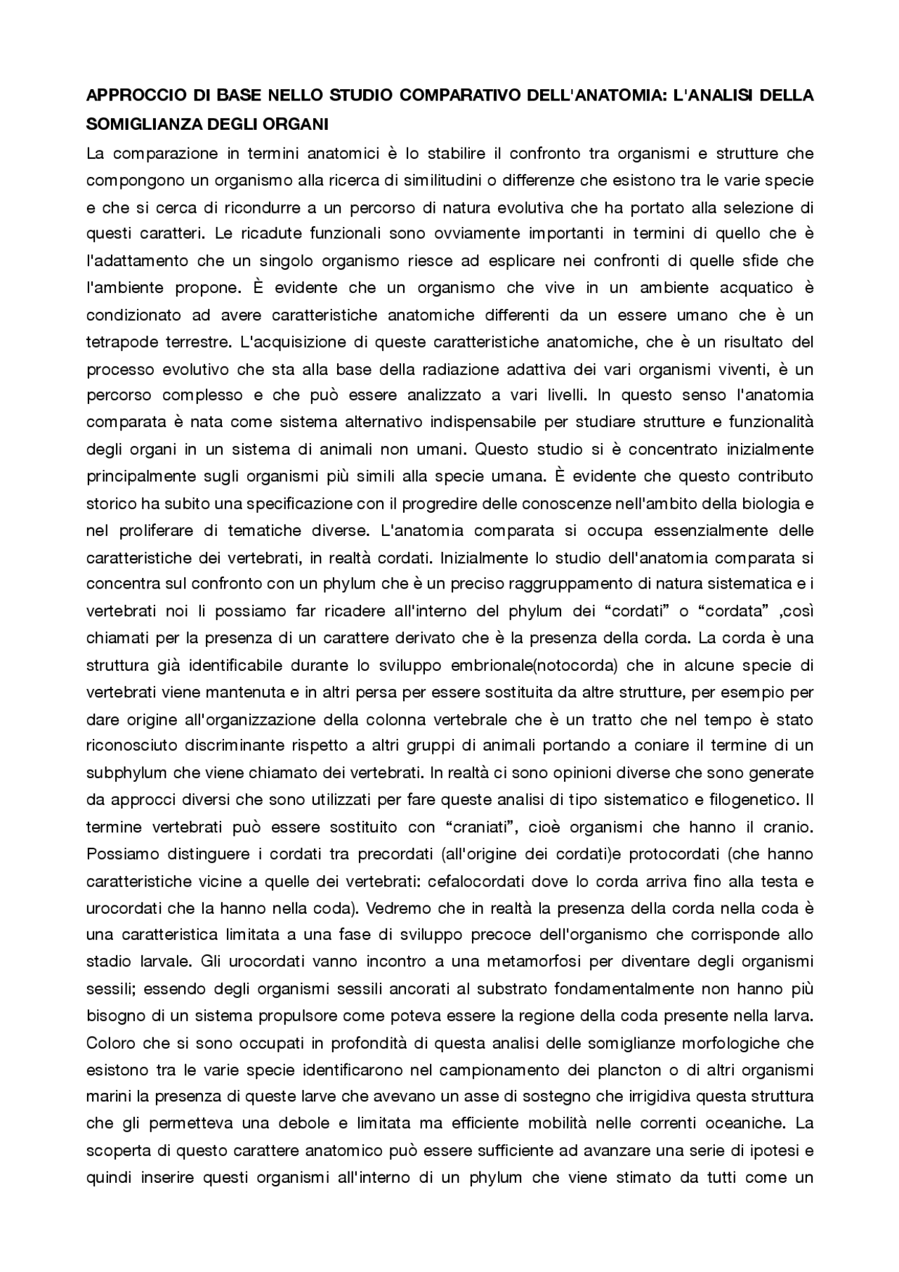 Sbobine Anatomia Comparata Docsity