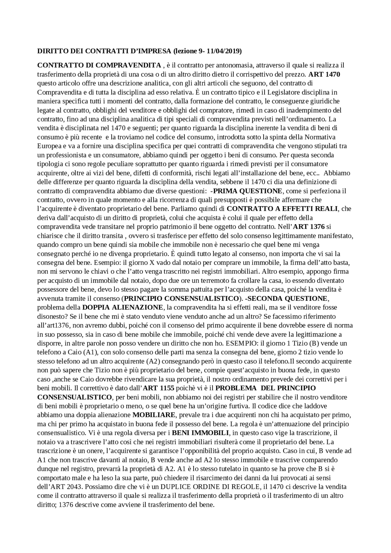 Diritto Di Compravendita Docsity