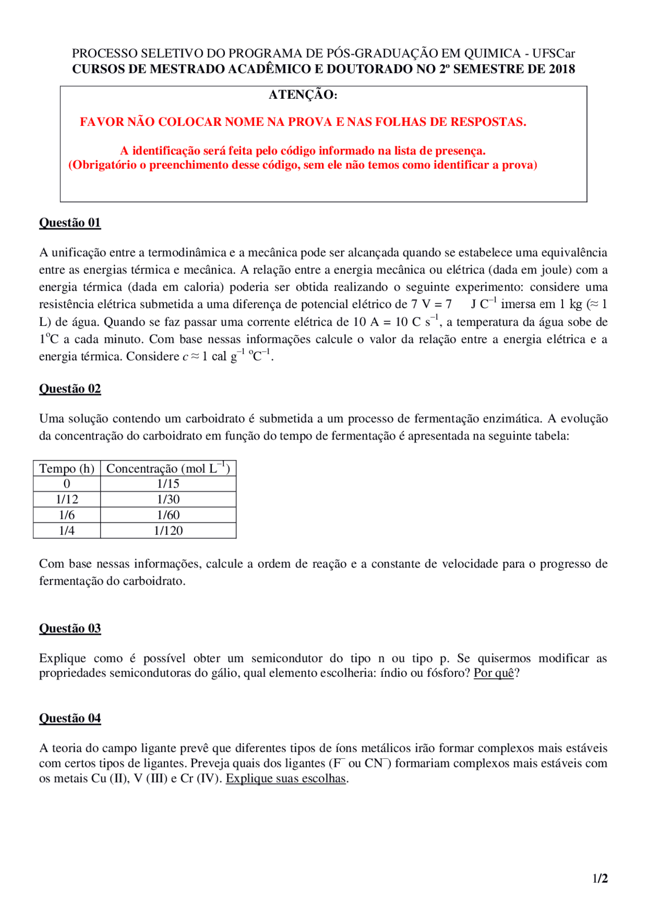 Prova Ufscar Doutorado 20181 Docsity