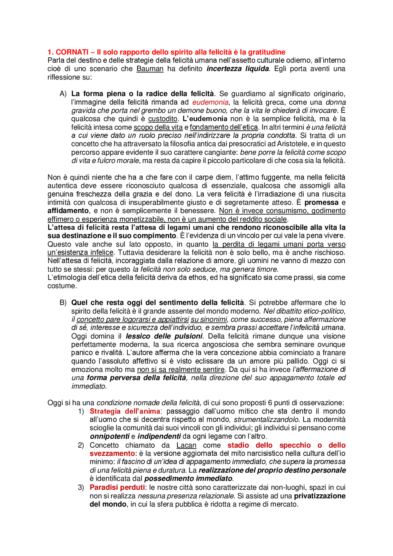 Beatitudine E Benessere Riassunto Corso Seminariale Docsity