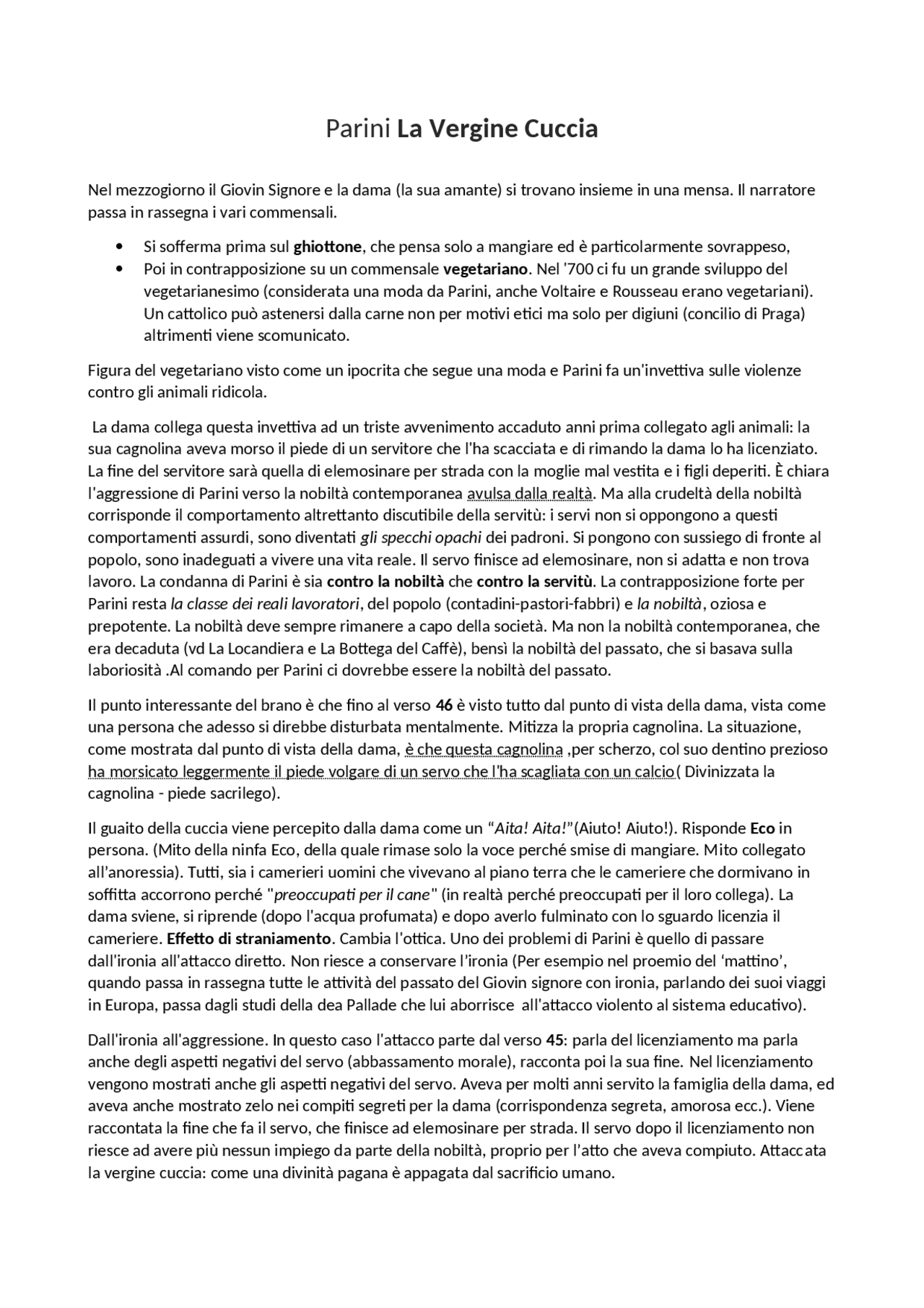 Appunti Su Parini E La Vergine Cuccia Docsity