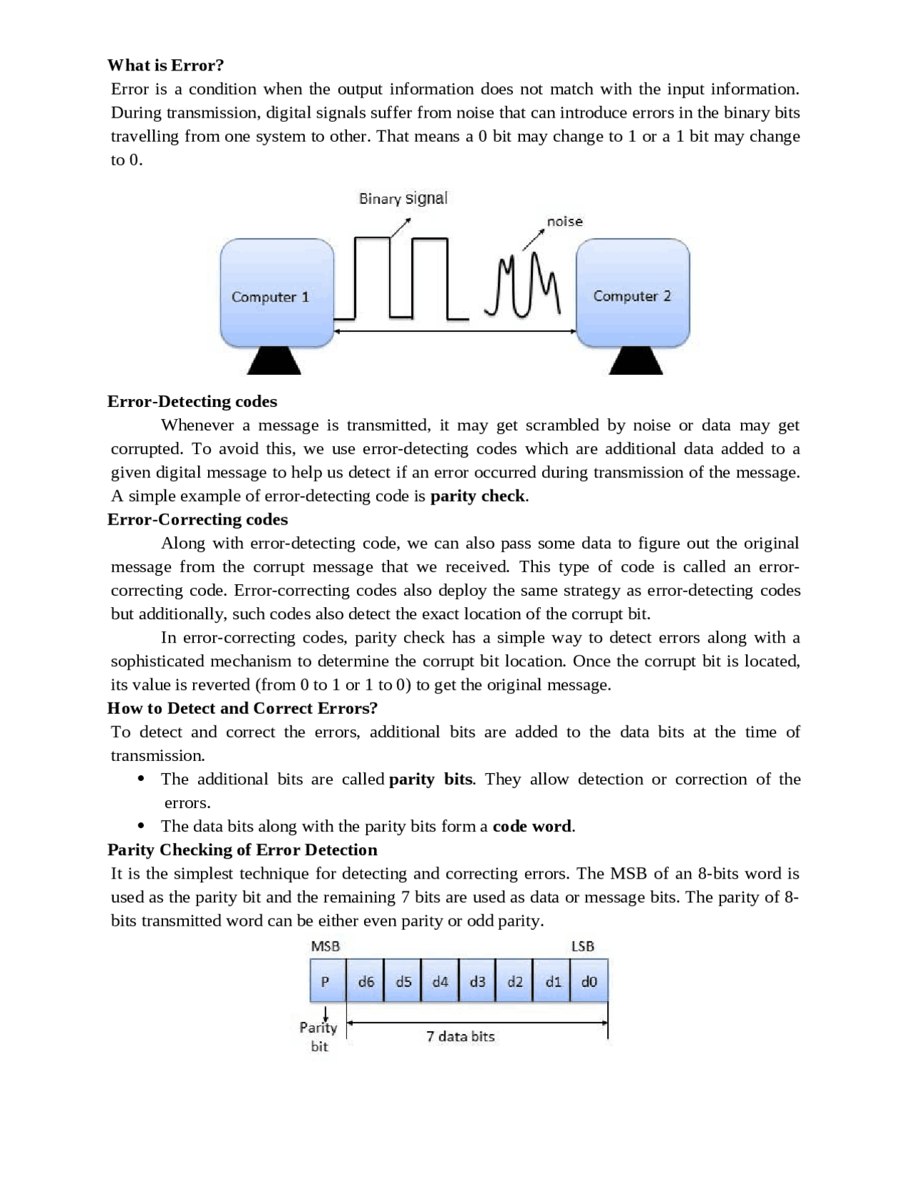 Error Detection And Correction Lecture Notes Computer Networks Docsity