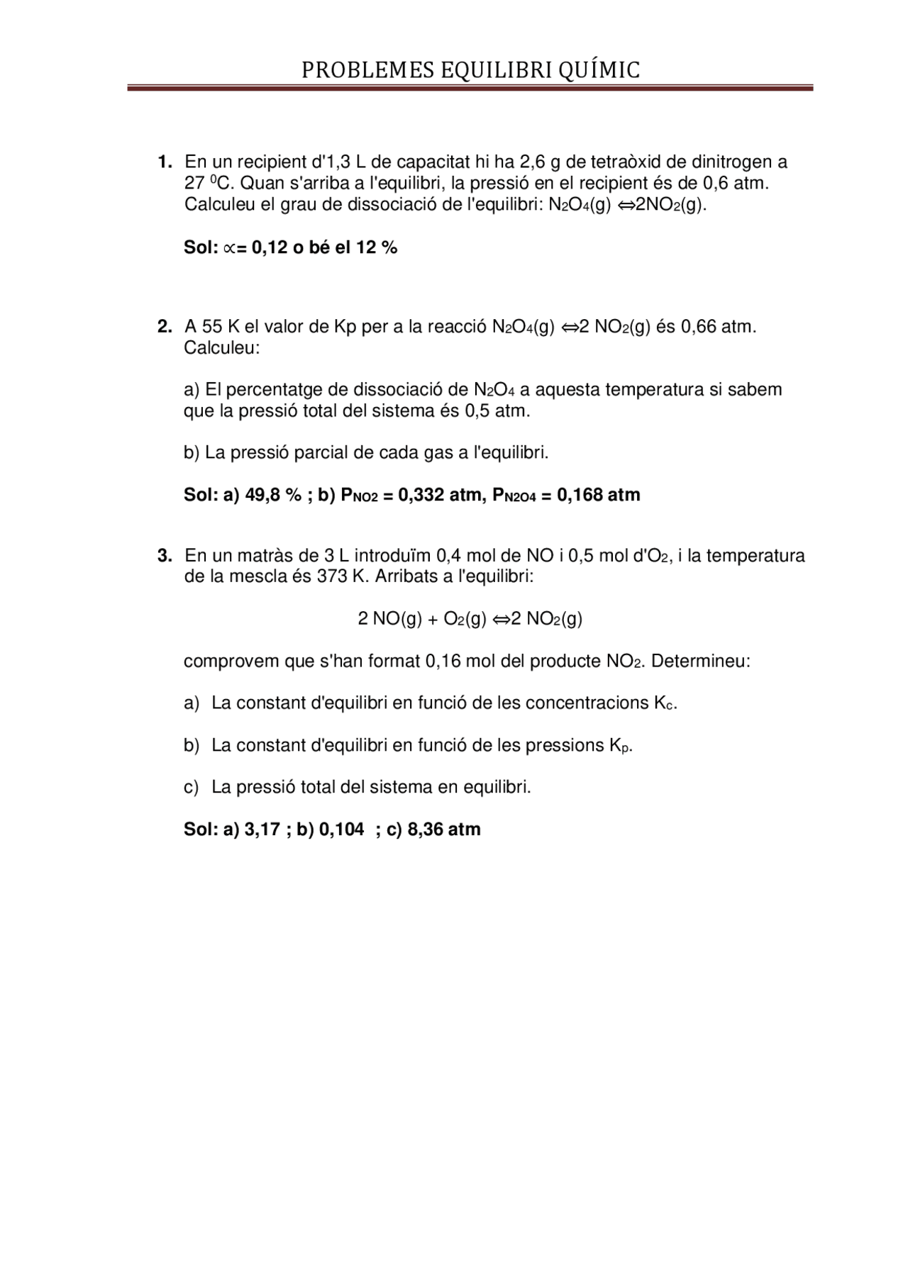 Problemes Equilibri Químic Docsity