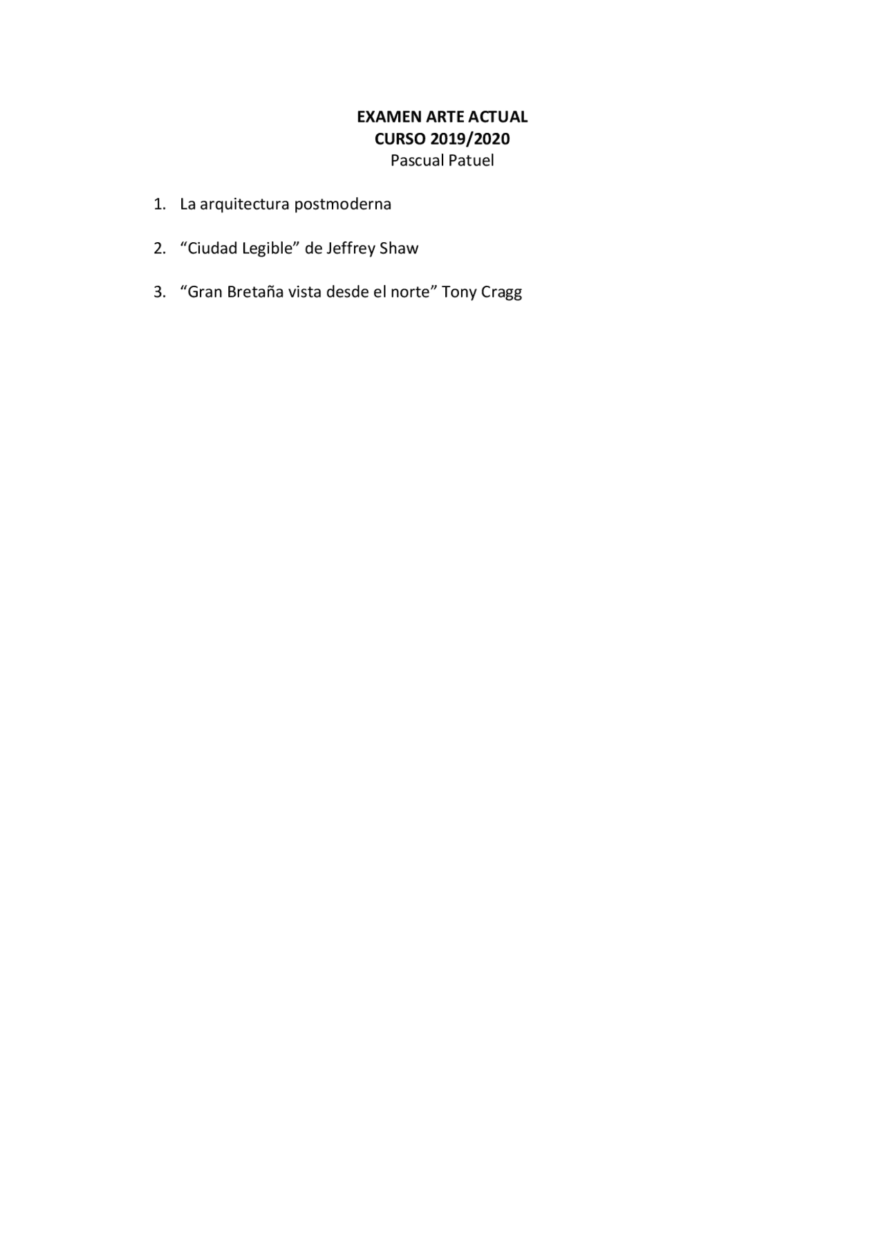 Examen Arte Actual UV | Exámenes de Arte - Docsity