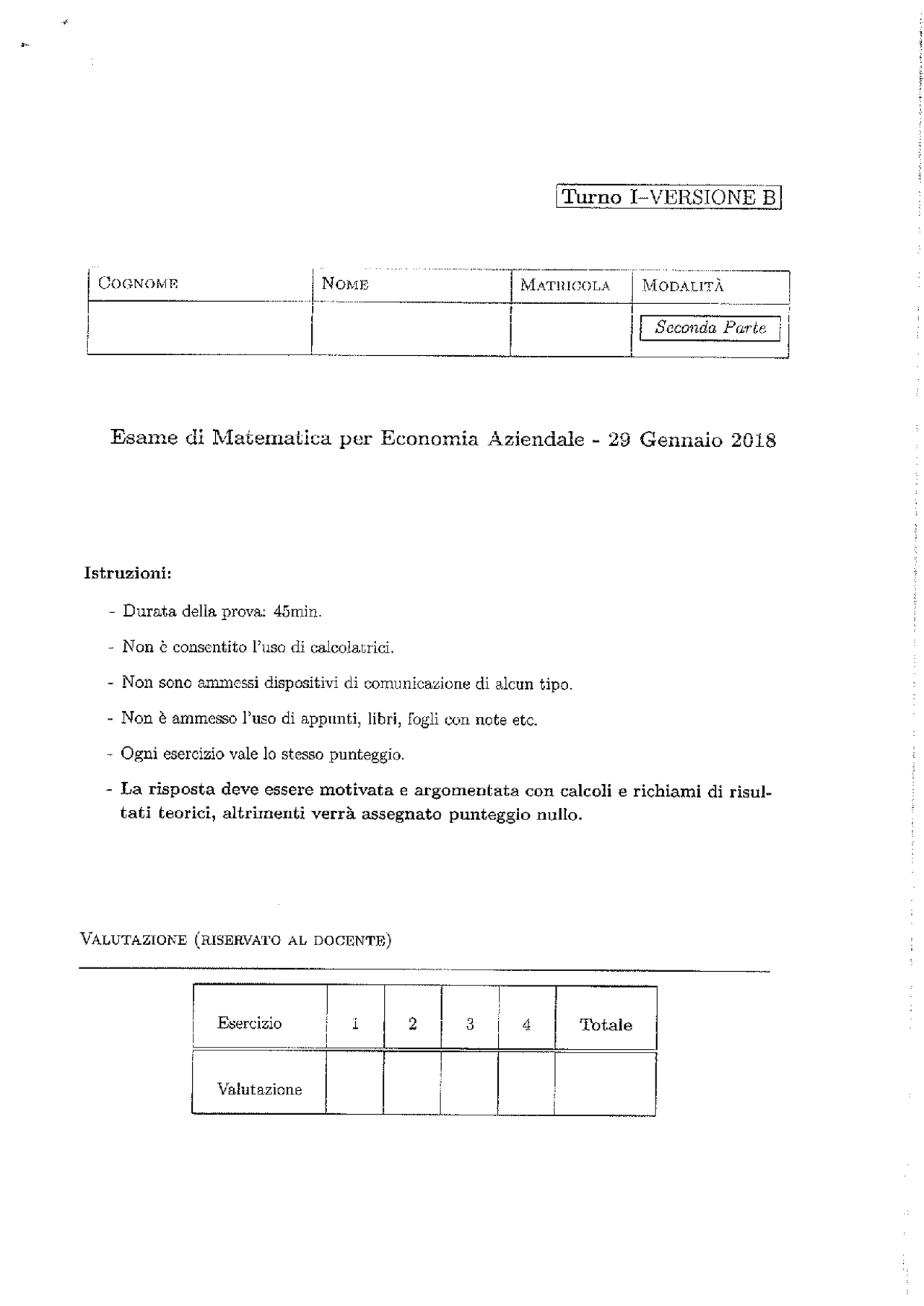 Esame 10 Gennaio 2018 Domande Docsity