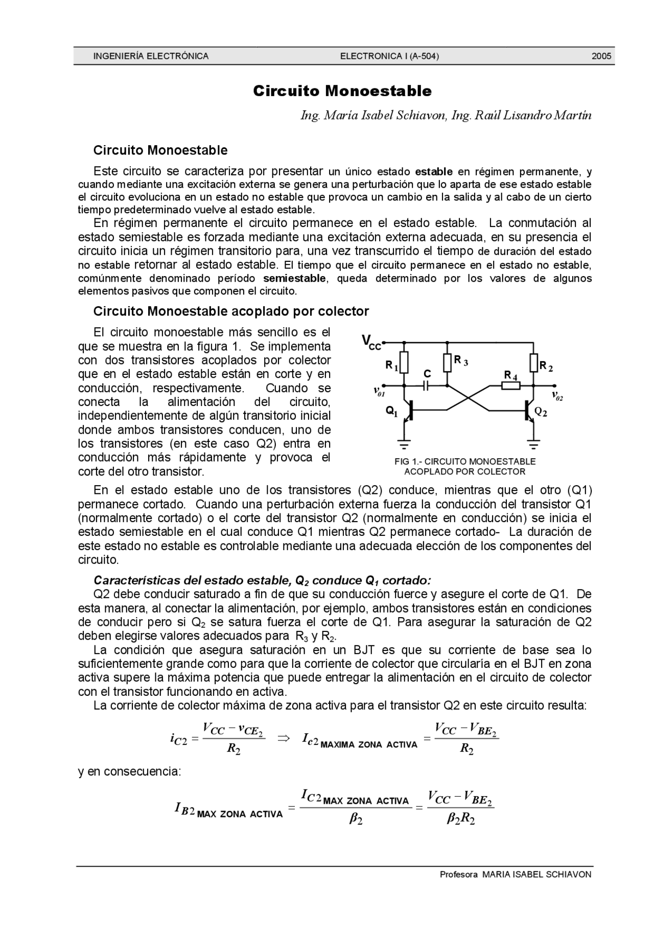 Funcionamiento de un circuito monoestable - Docsity