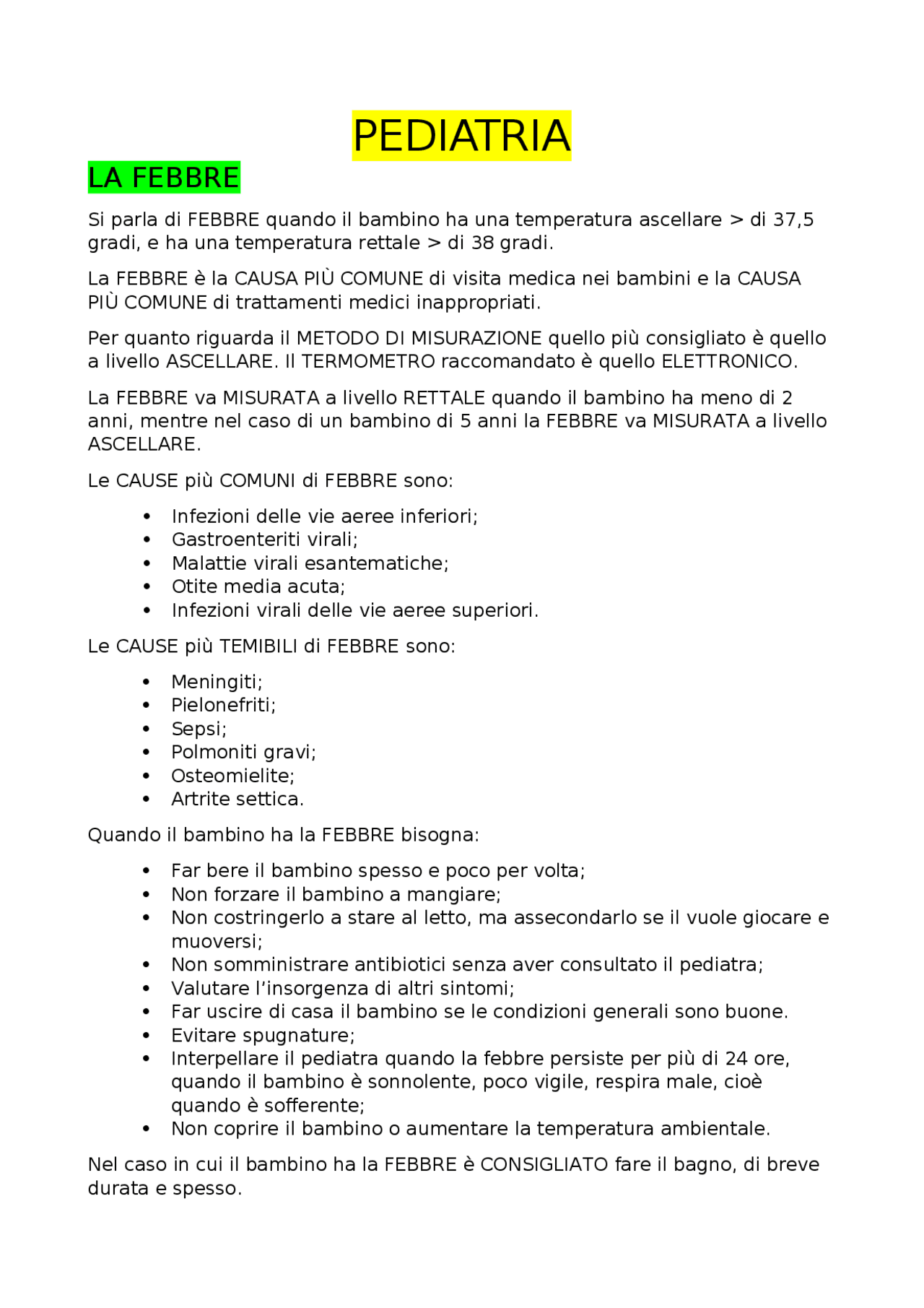 Riassunto Slide Di Pediatria Docsity