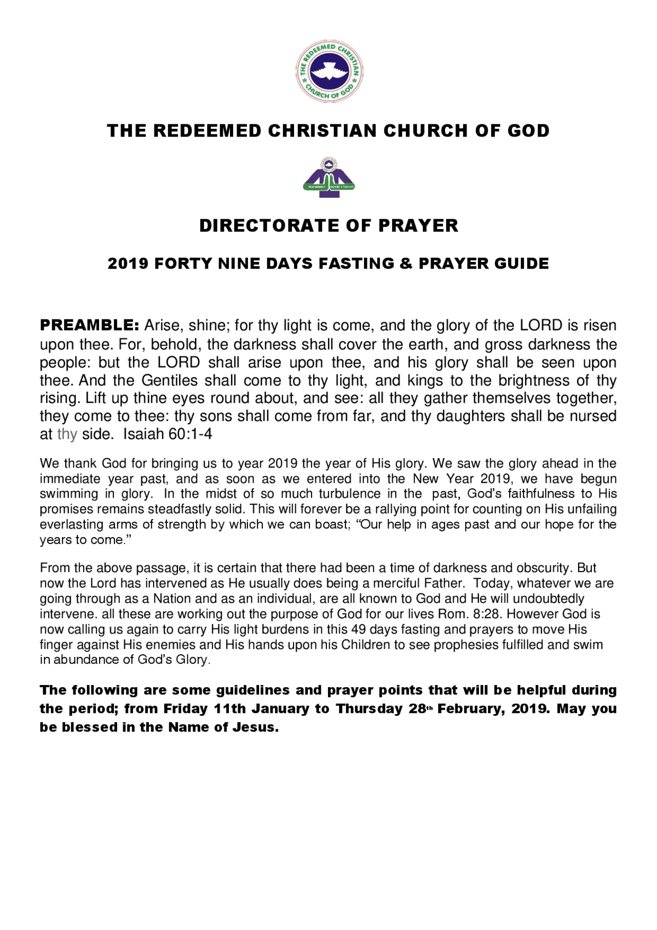 RCCG fast for 2020.... - Docsity