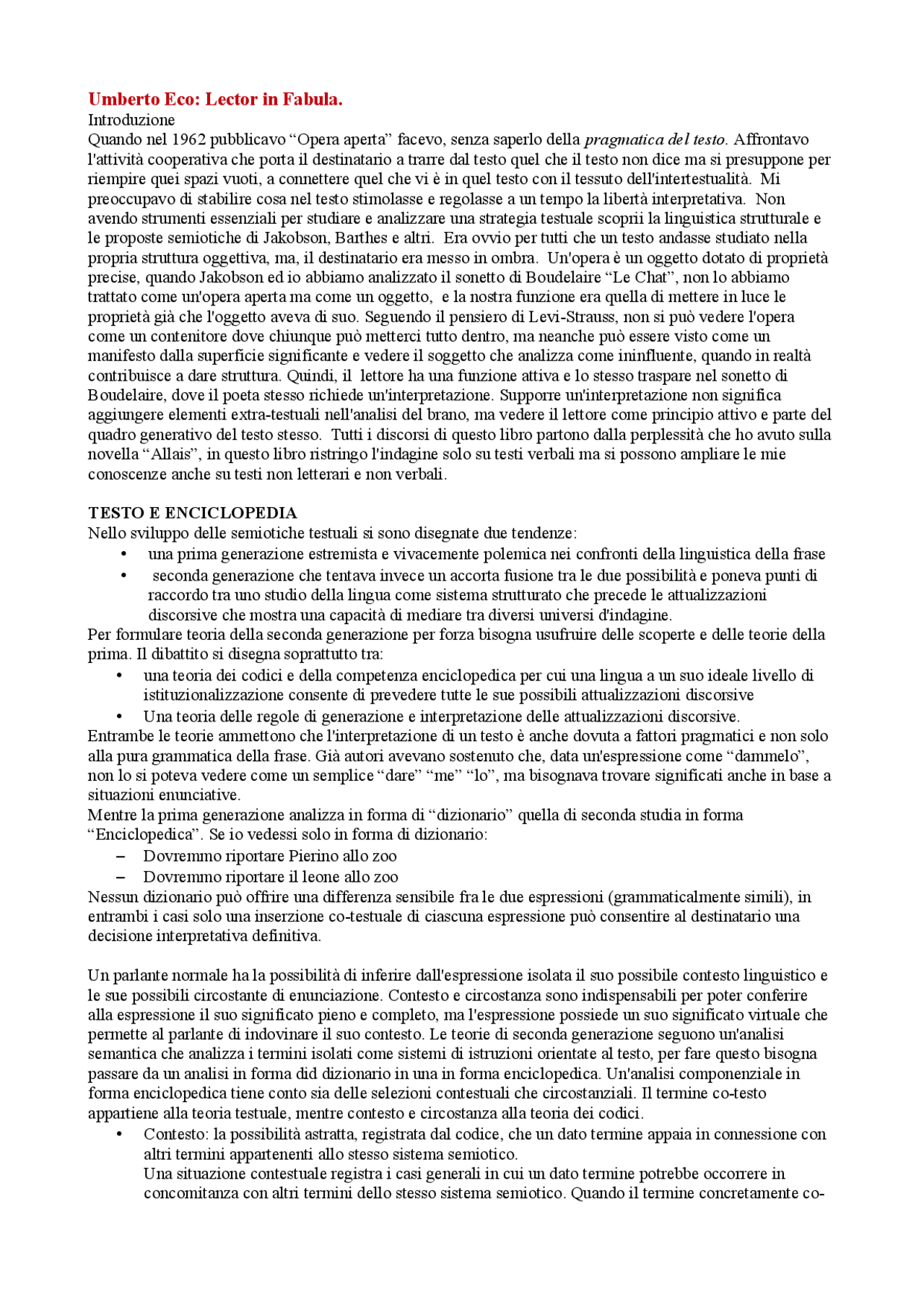 Umberto Eco Lector In Fabula Docsity