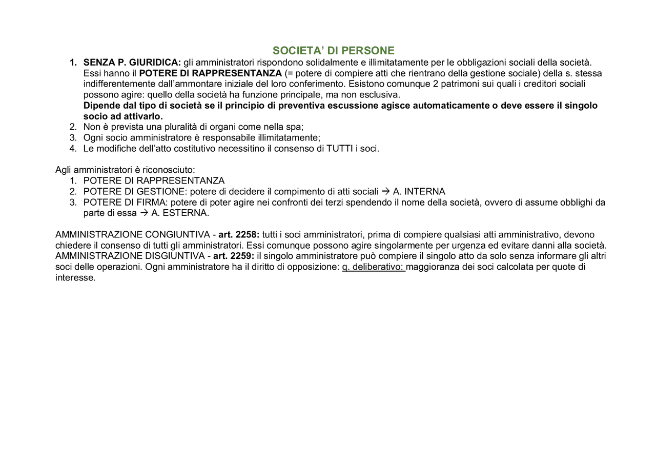 S Persone Riassunto Diritto Societario Docsity